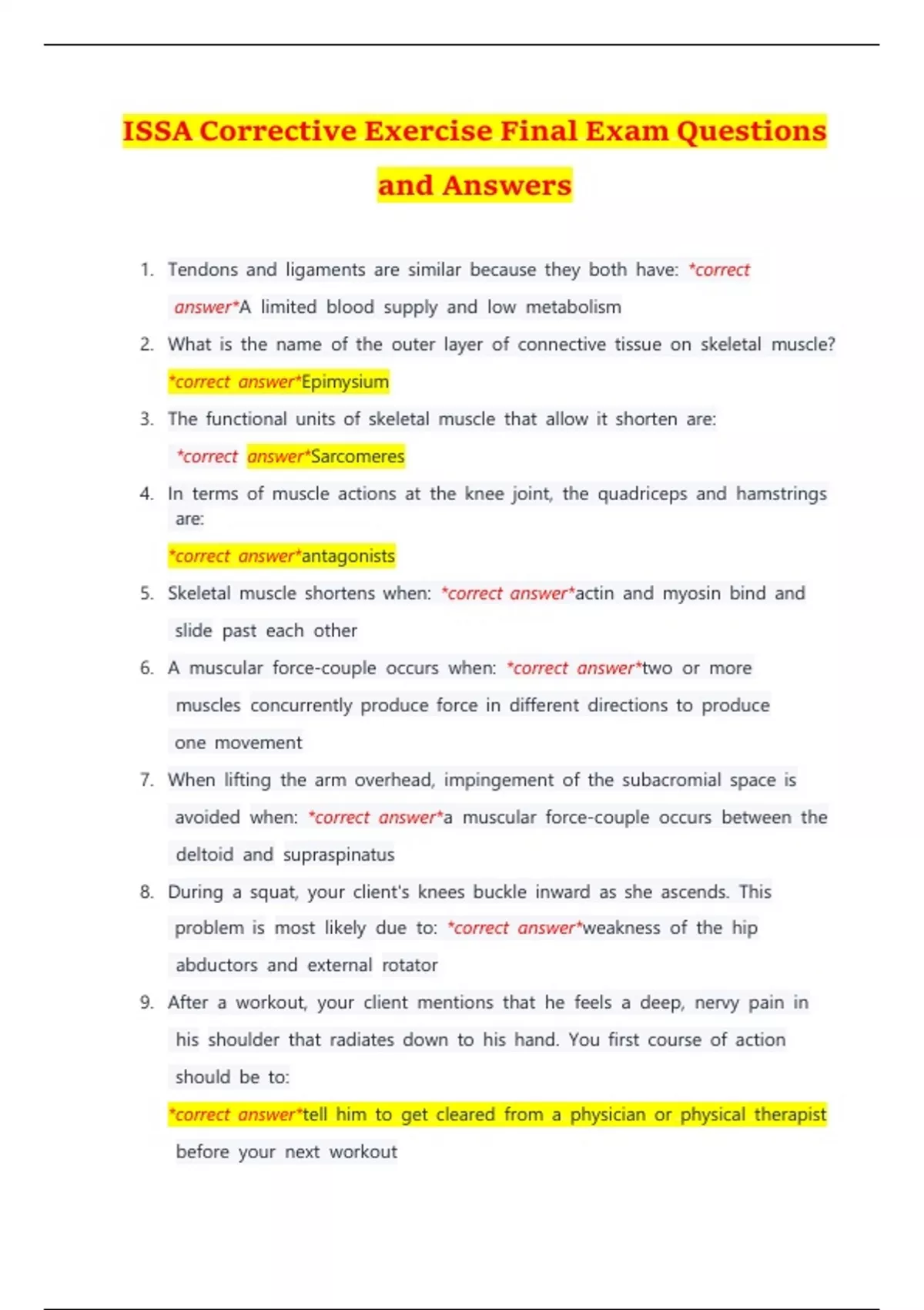 ISSA CORRECTIVE EXERCISE FINAL EXAM QUESTIONS AND ANSWERS| 2024|25 ...