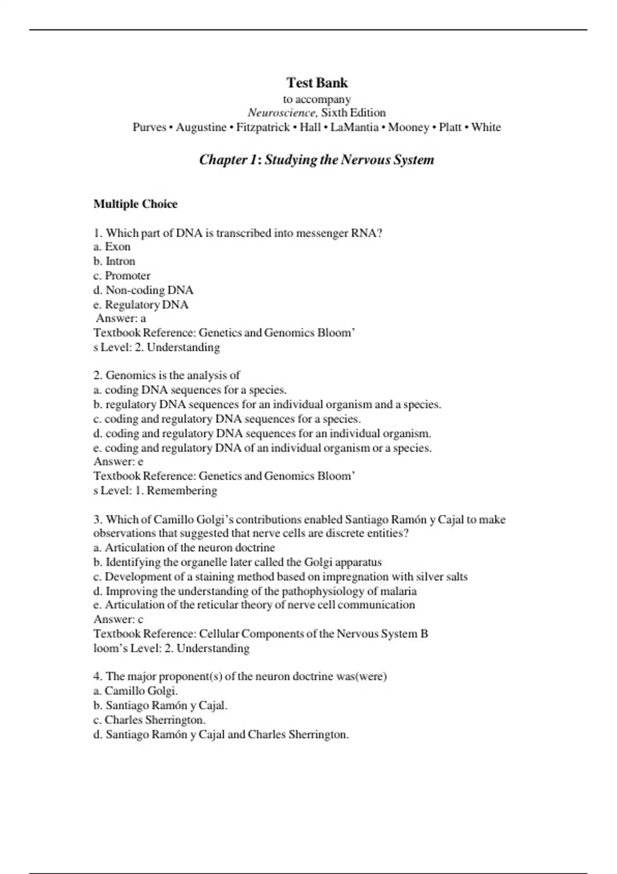Test Bank For Neuroscience Exploring the Brain, Enhanced Edition 4th ...