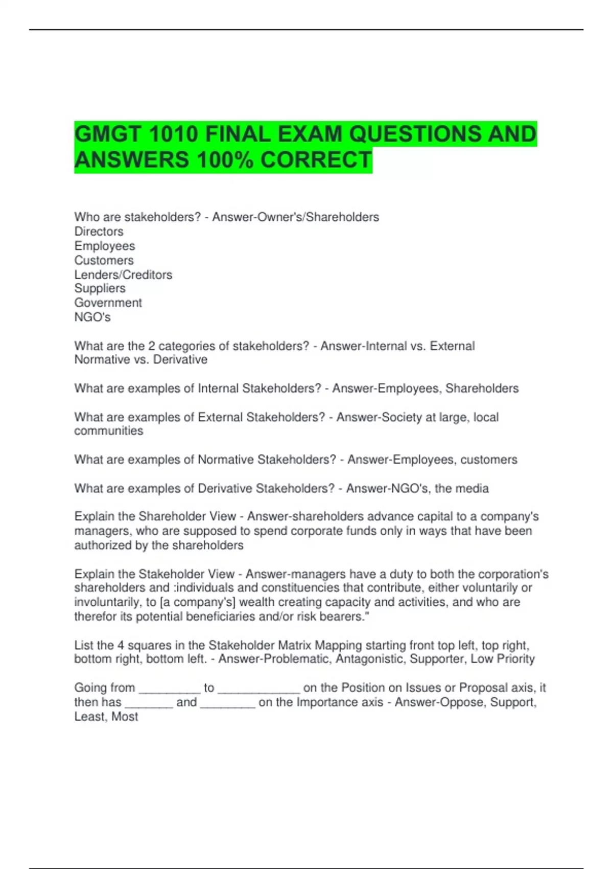 GMGT 1010 FINAL EXAM QUESTIONS AND ANSWERS 100% CORRECT - GMGT 1010 ...