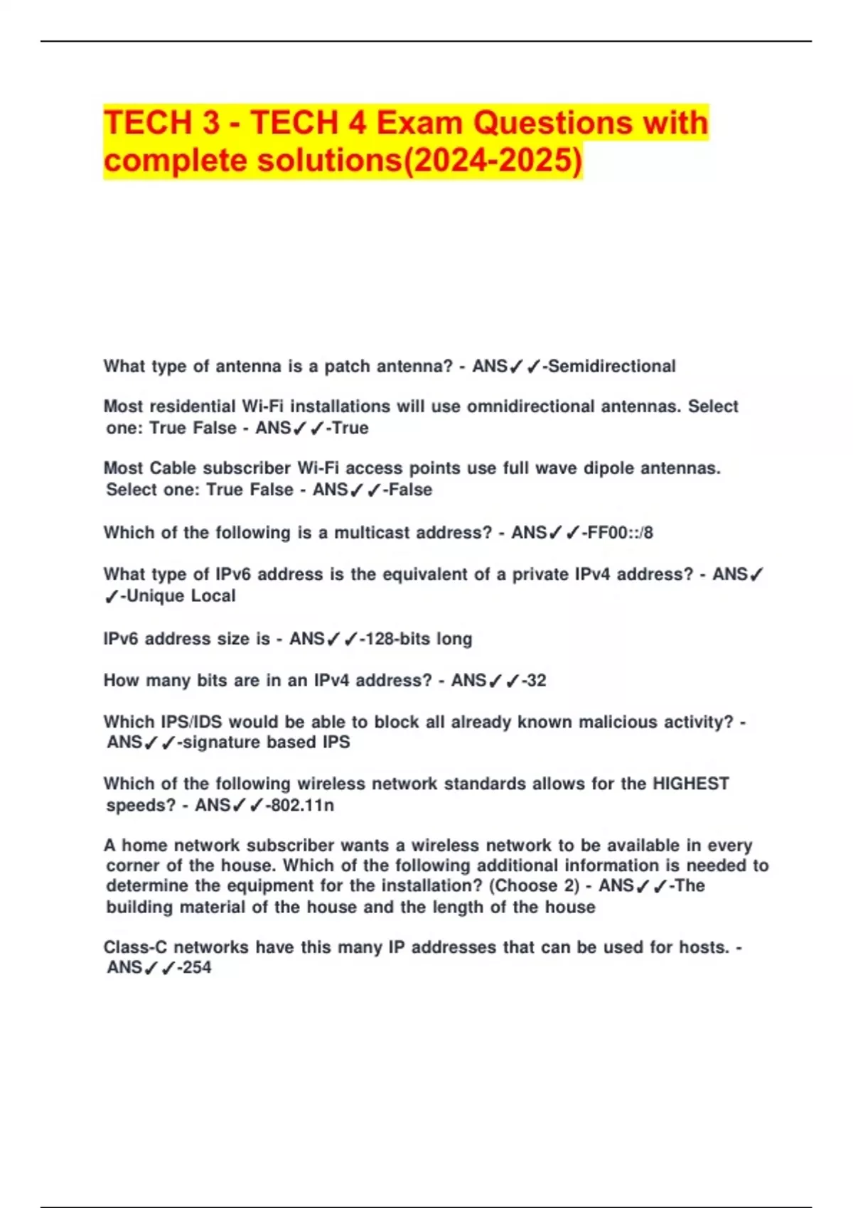 TECH 3 - TECH 4 Exam Questions with complete solutions(). - Computer ...