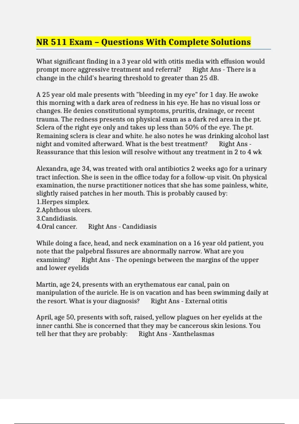 NR 511 Exam – Questions With Complete Solutions - NR 511 - Stuvia US