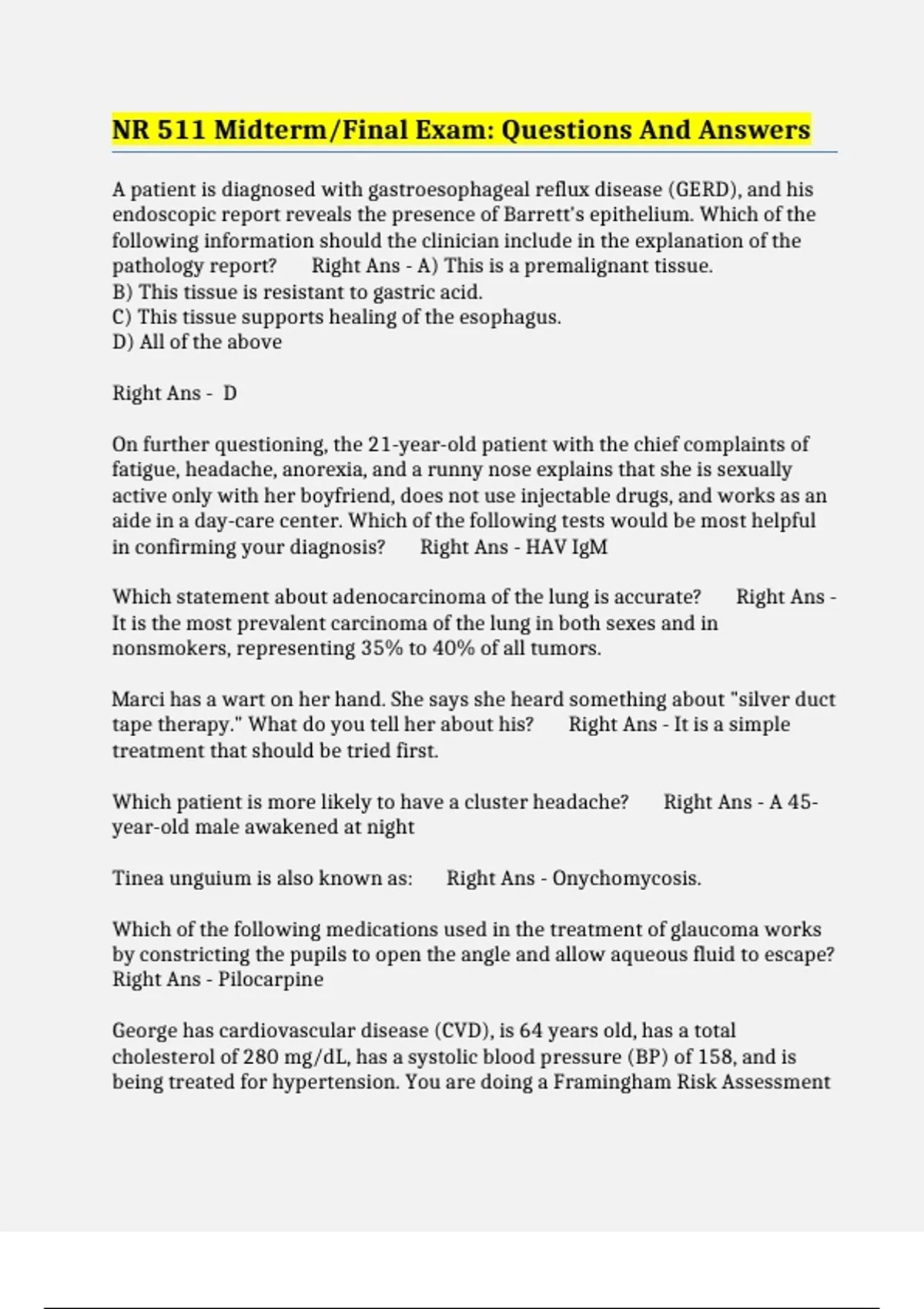 NR 511 Midterm/Final Exam: Questions And Answers - NR 511 - Stuvia US