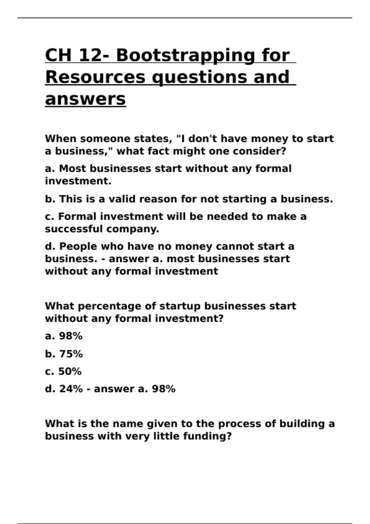 CH 12- Bootstrapping for Resources questions and answers ...