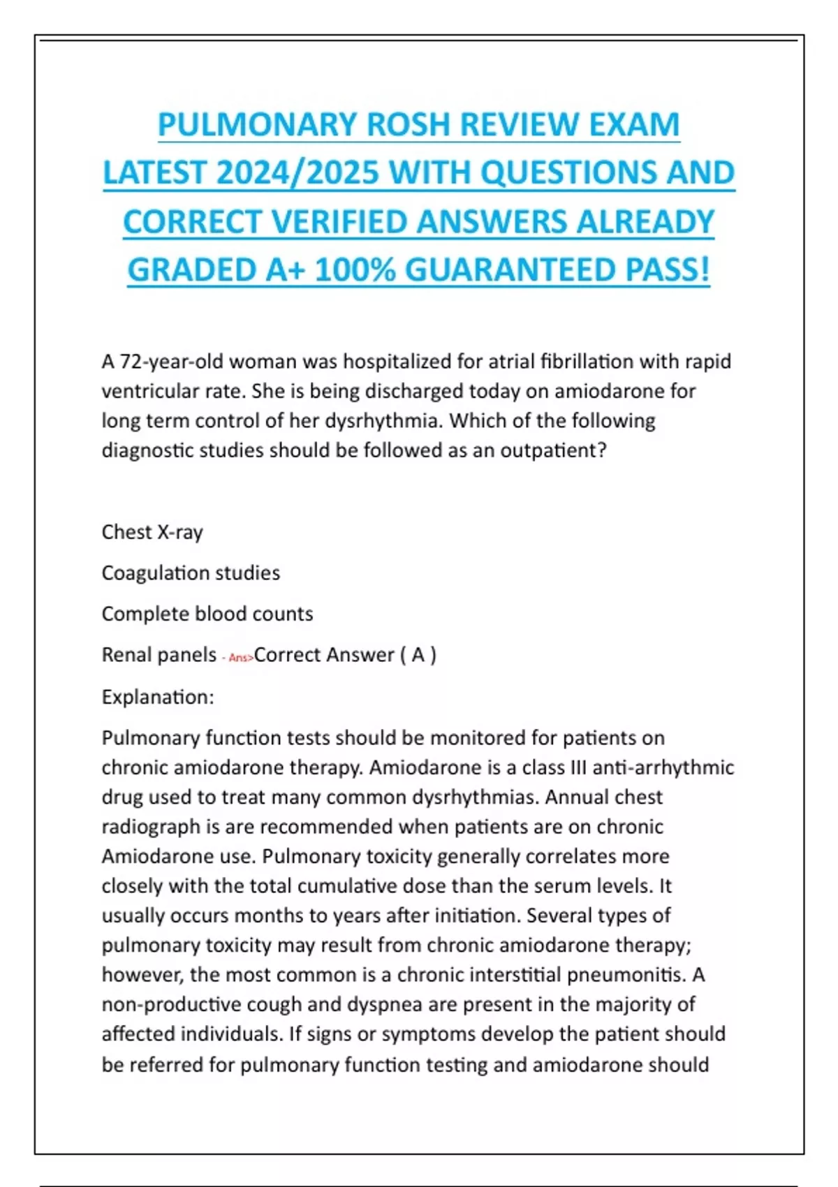 PULMONARY ROSH REVIEW EXAM LATEST 2024/2025 WITH QUESTIONS AND CORRECT ...