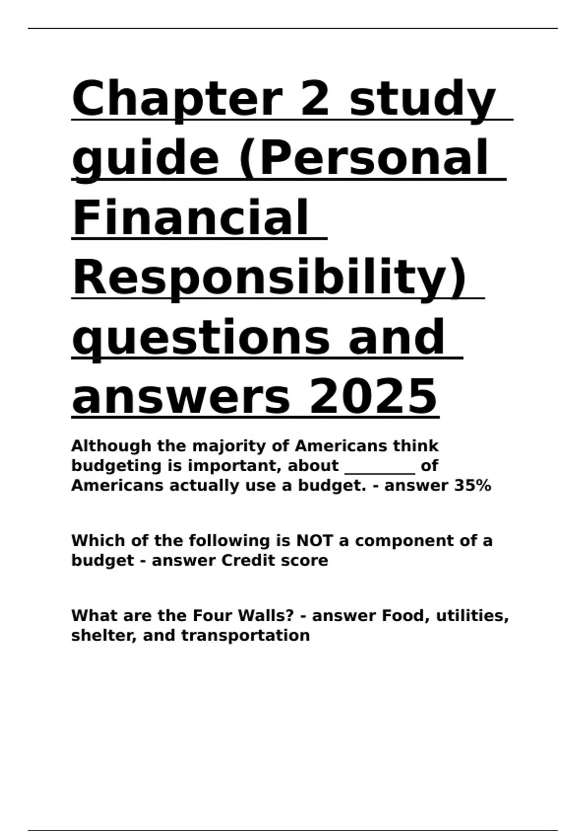Chapter 2 study guide (Personal Financial Responsibility) questions and ...