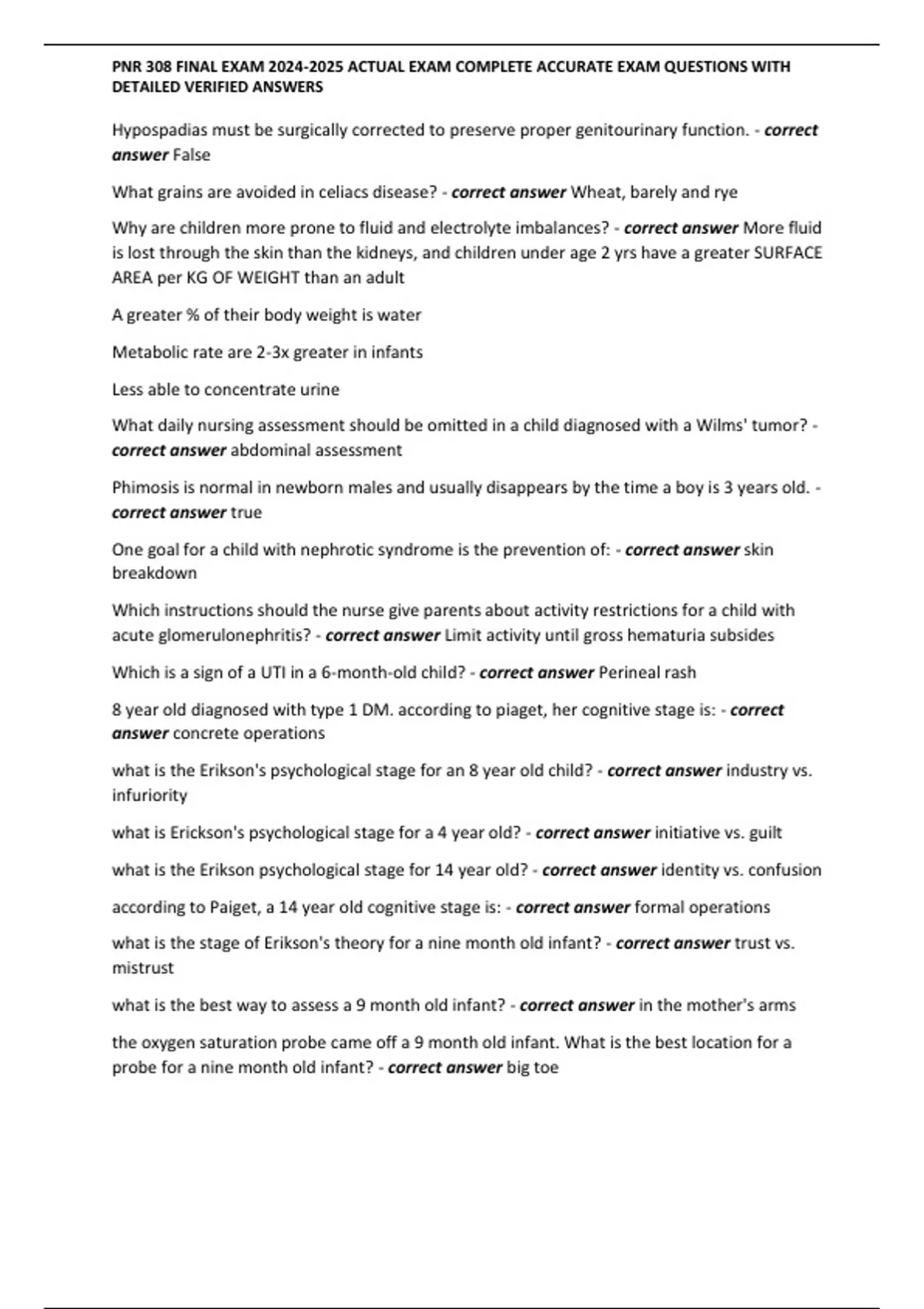 PNR 308 FINAL EXAM ACTUAL EXAM COMPLETE ACCURATE EXAM QUESTIONS WITH DETAILED VERIFIED ANSWERS ...