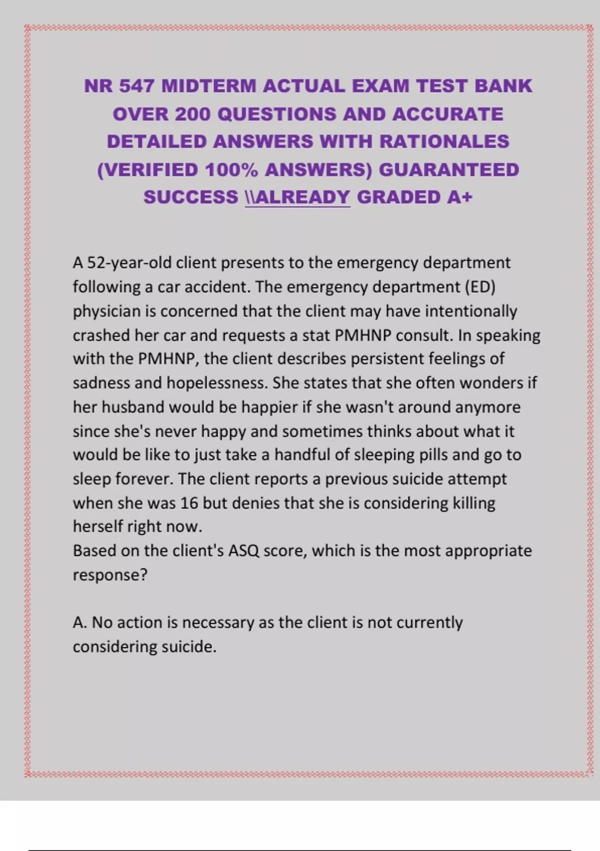 NR 547 PMHNP |(MIDTERM & FINAL EXAMS ) - Stuvia US