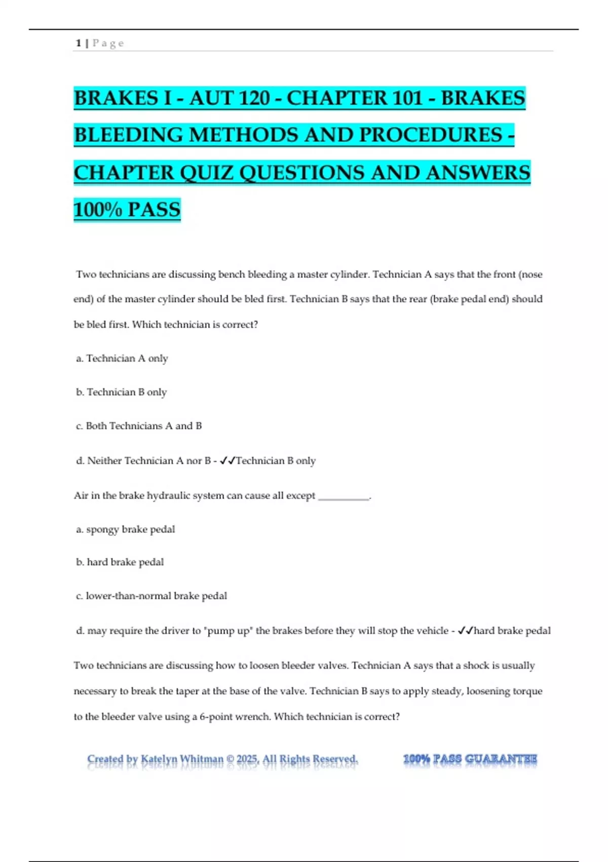 BRAKES I - AUT 120 - CHAPTER 101 - BRAKES BLEEDING METHODS AND ...