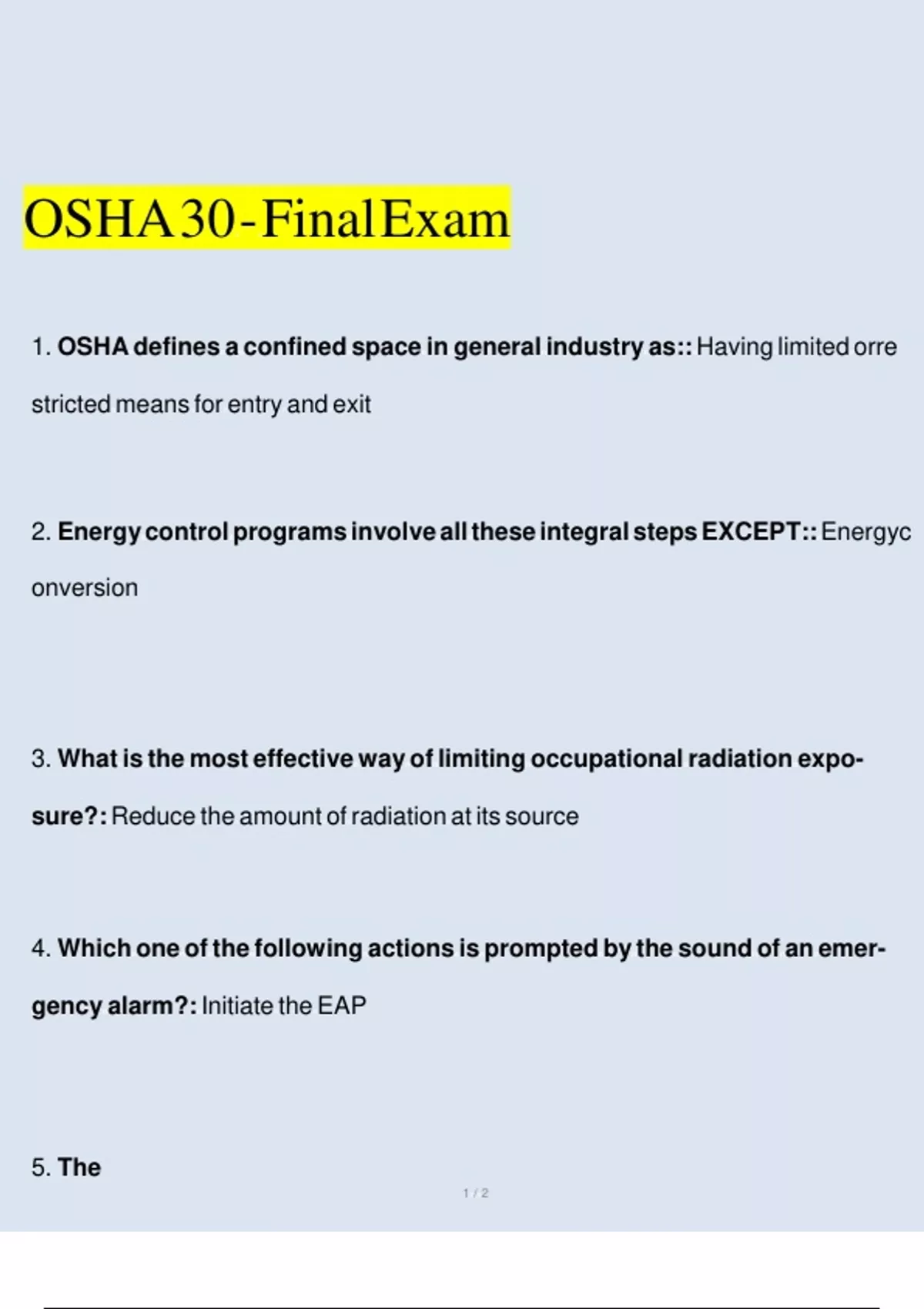 osha final exam - Osha - Stuvia US