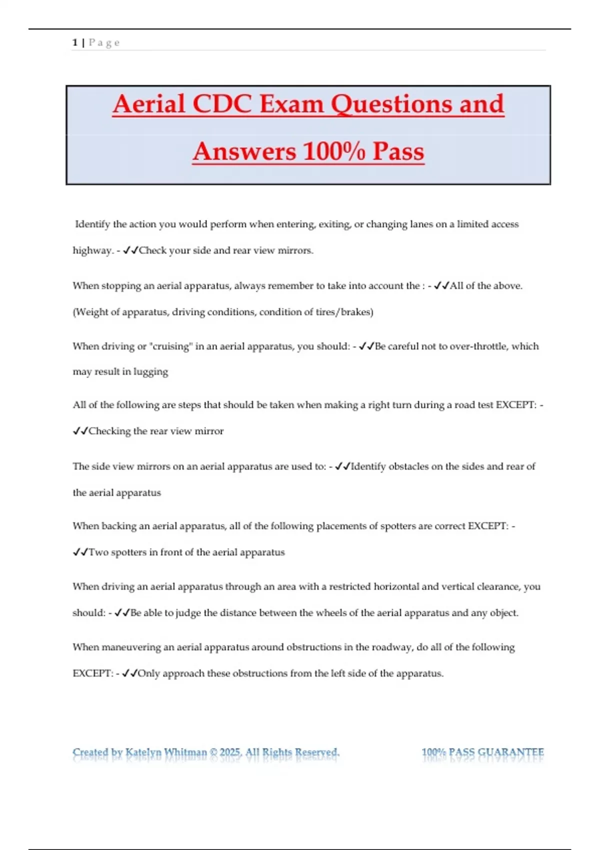 Aerial CDC Exam Questions and Answers 100% Pass - Aerial CDC - Stuvia US
