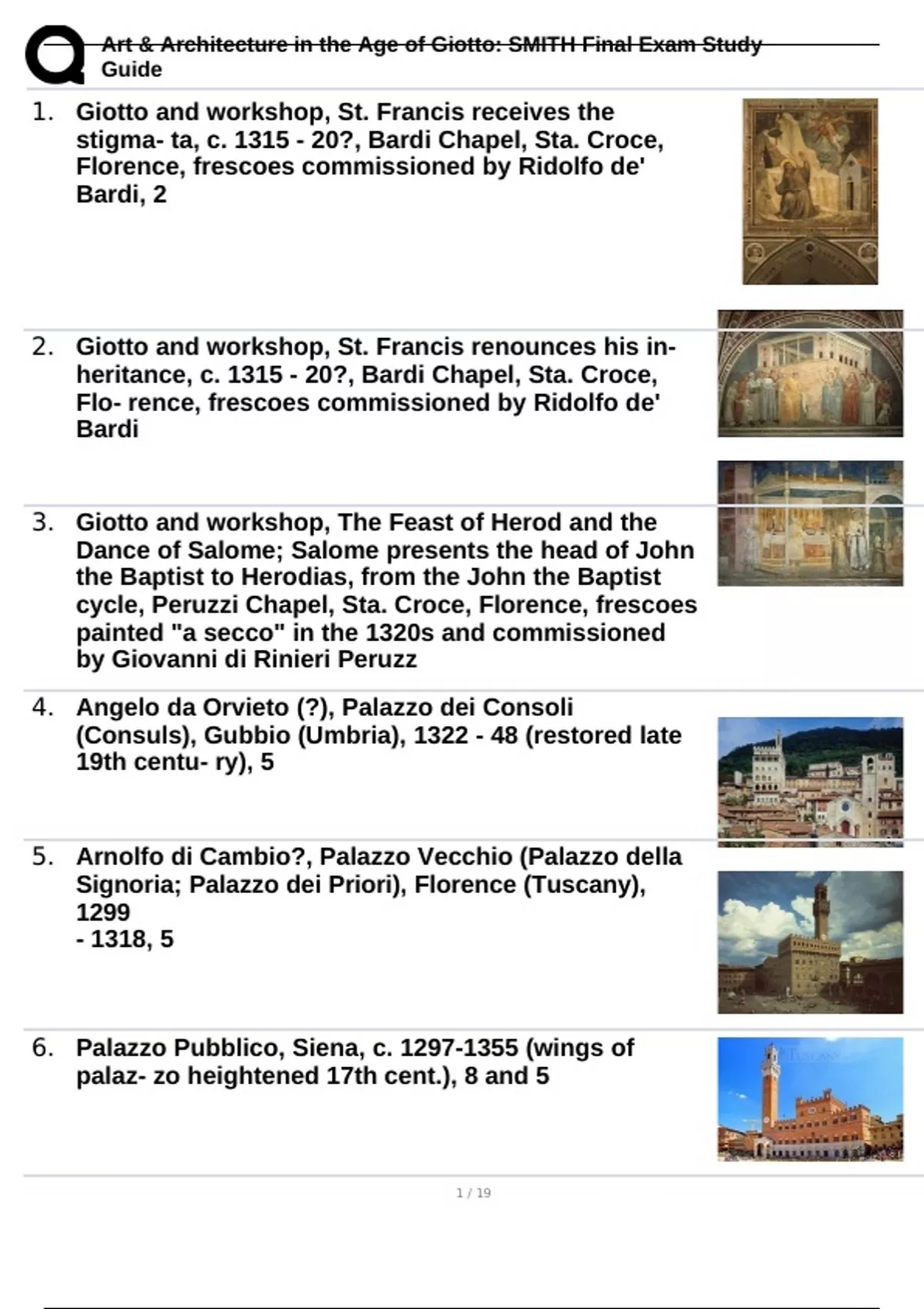 Art & Architecture in the Age of Giotto: SMITH Final Exam Study Guide ...