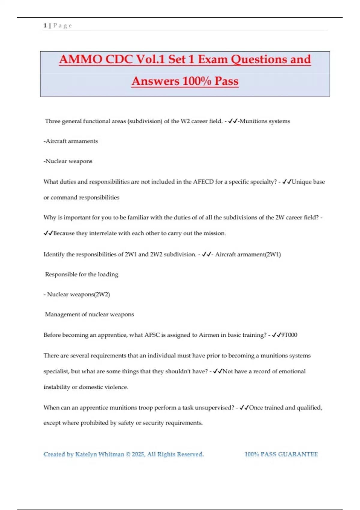 AMMO CDC Vol.1 Set 1 Exam Questions and Answers 100% Pass - CDC - Stuvia US