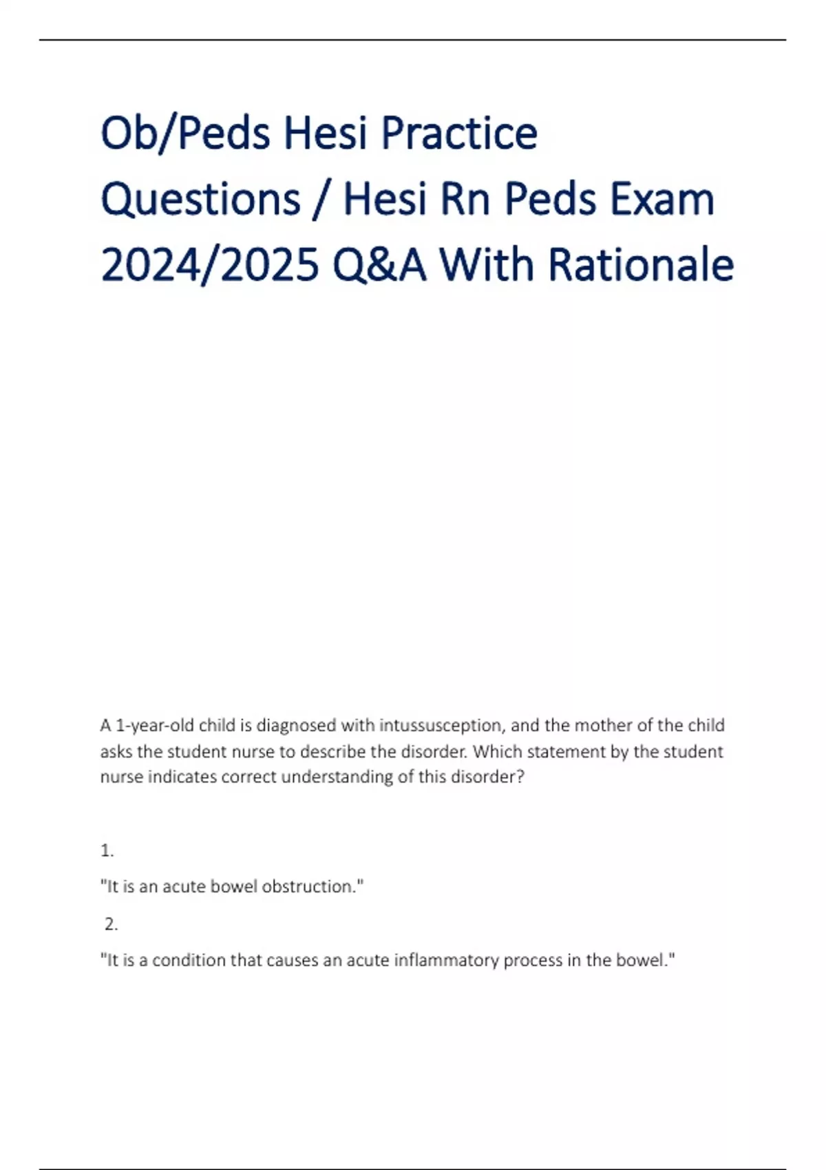 Ob/Peds Hesi Practice Questions / Hesi Rn Peds Exam 2024/2025 Q&A With ...