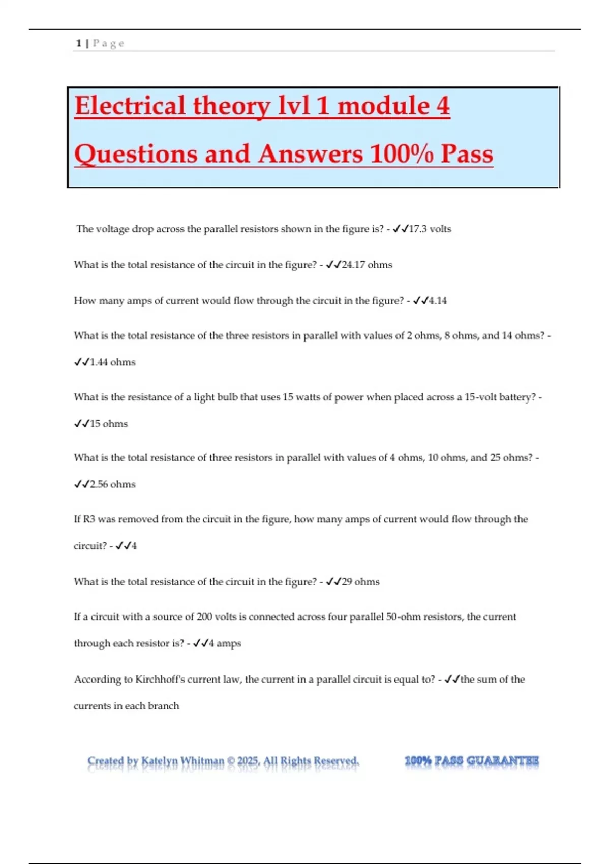 Electrical theory lvl 1 module 4 Questions and Answers 100% Pass ...
