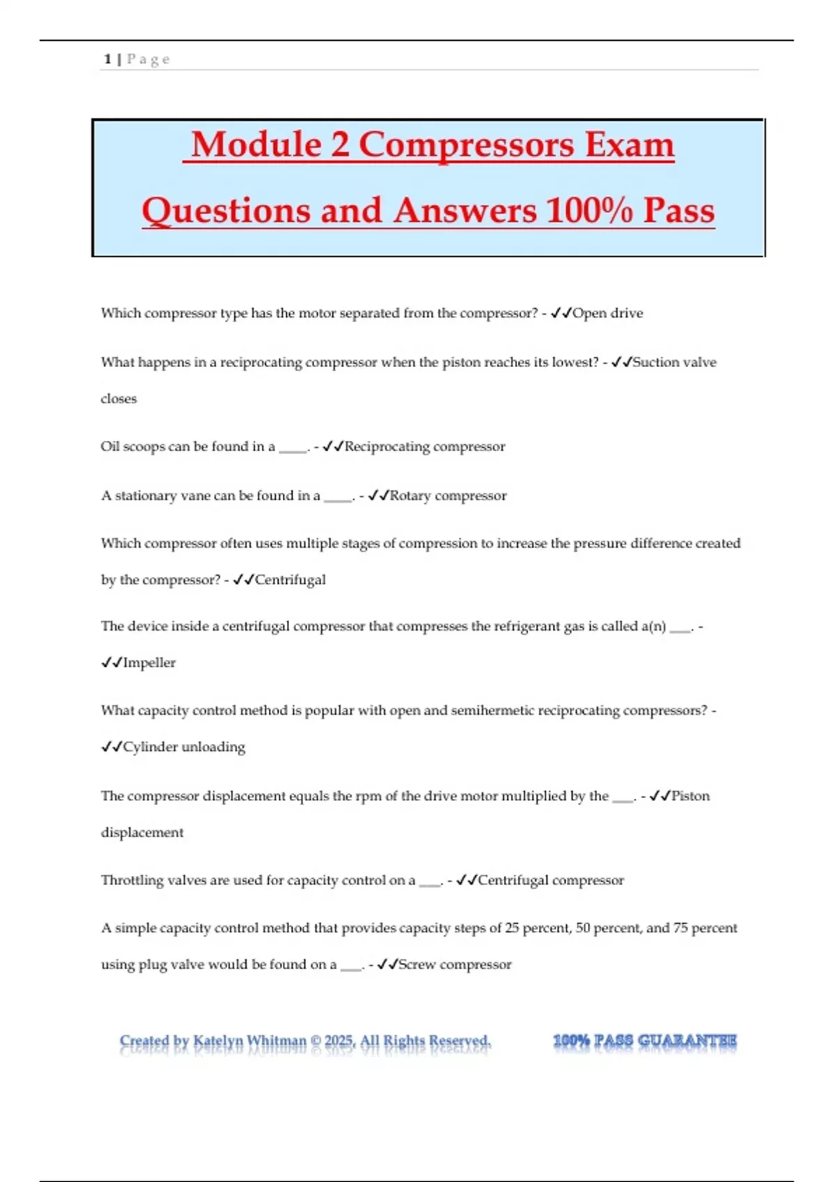 Module 2 Compressors Exam Questions and Answers 100% Pass - NCCER ...