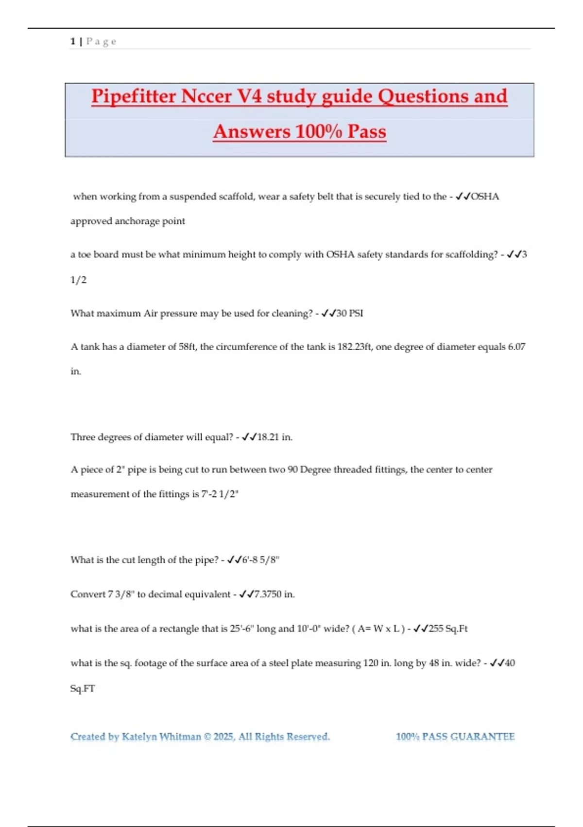 Pipefitter Nccer V4 study guide Questions and Answers 100% Pass - NCCER - Stuvia US