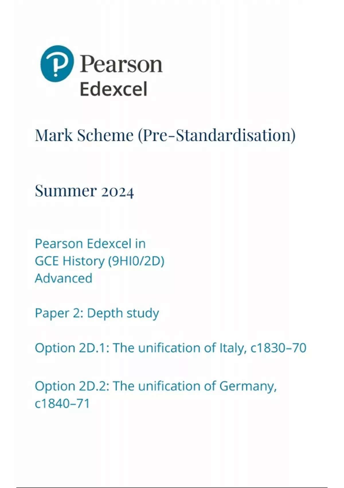 2024 Pearson Edexcel Level 3 History Paper 2D MARK SCHEME(9HIO/2D ...