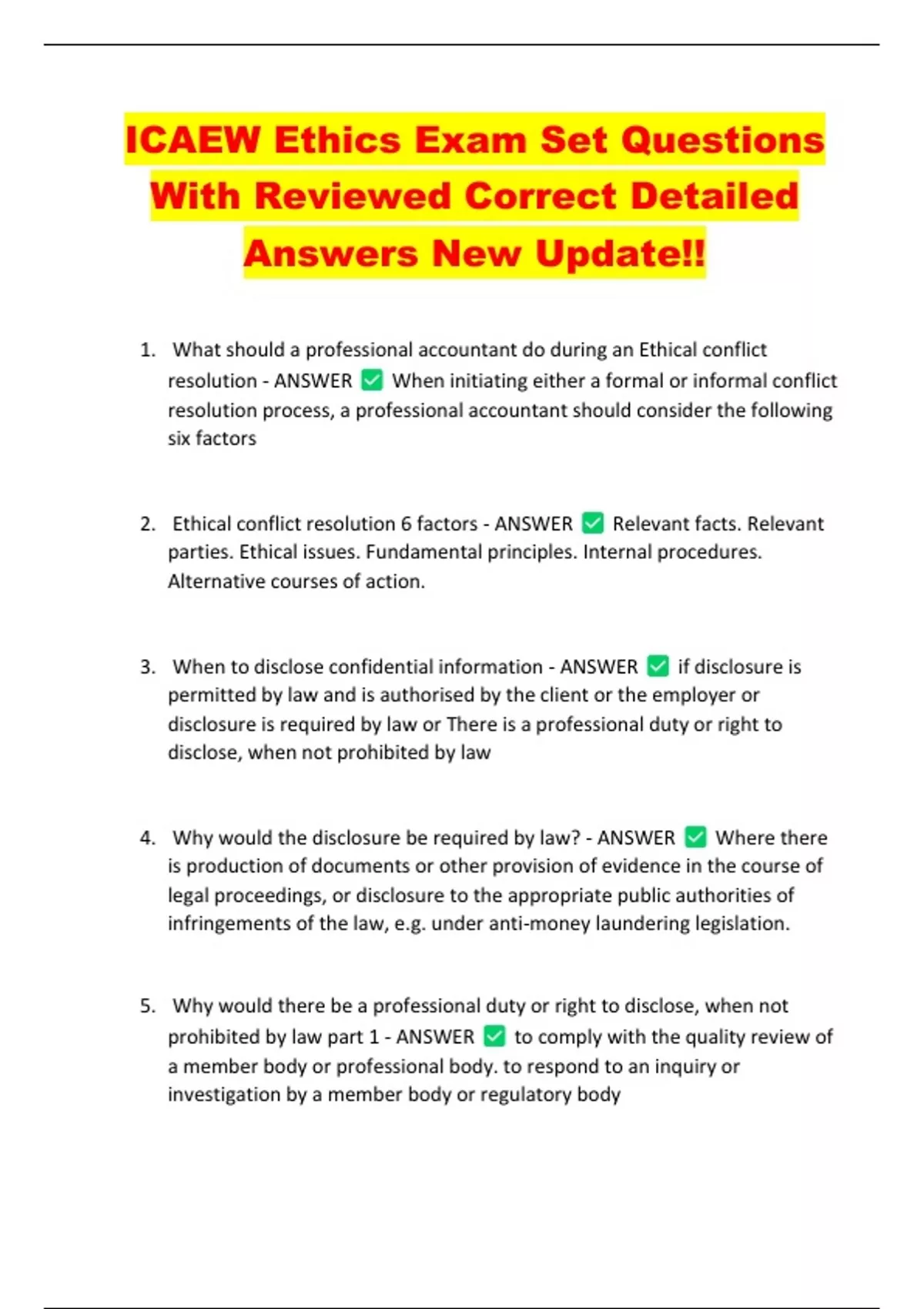 ICAEW Ethics Exam Set Questions With Reviewed Correct Detailed Answers ...