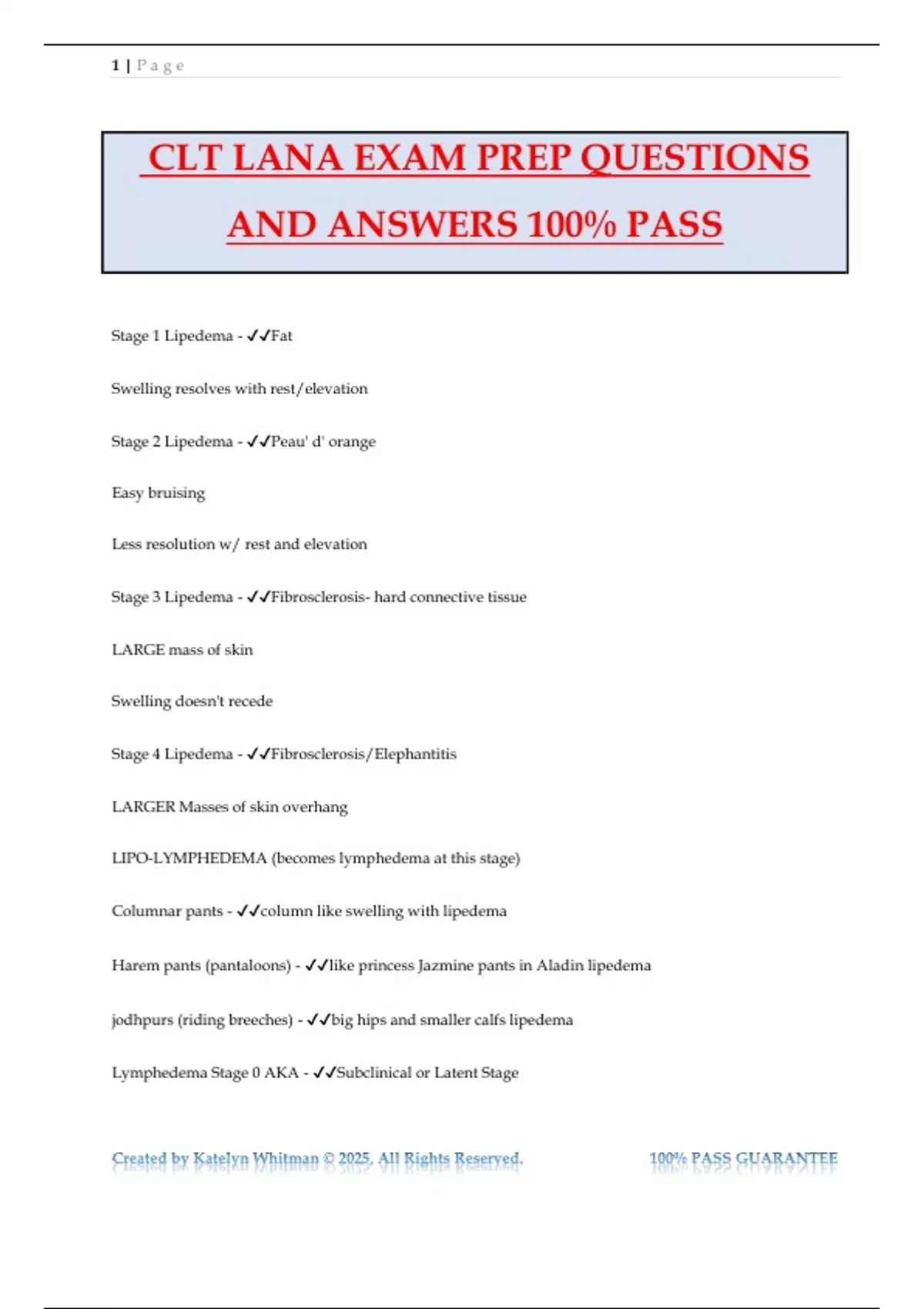 CLT LANA EXAM PREP QUESTIONS AND ANSWERS 100% PASS - CLT - Stuvia US