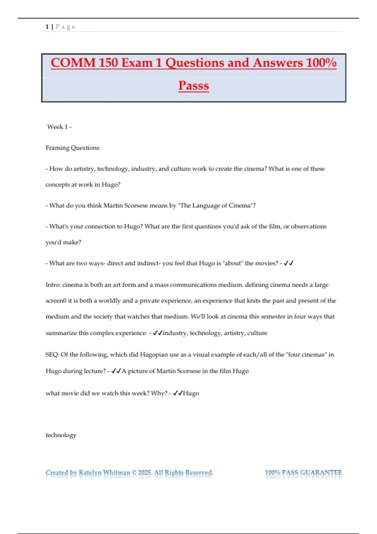 COMM 150 Exam 1 Questions and Answers 100% Passs - COMM 150 - Stuvia US