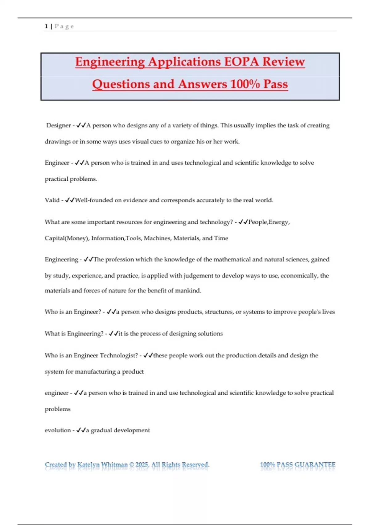 Engineering Applications EOPA Review Questions and Answers 100% Pass ...