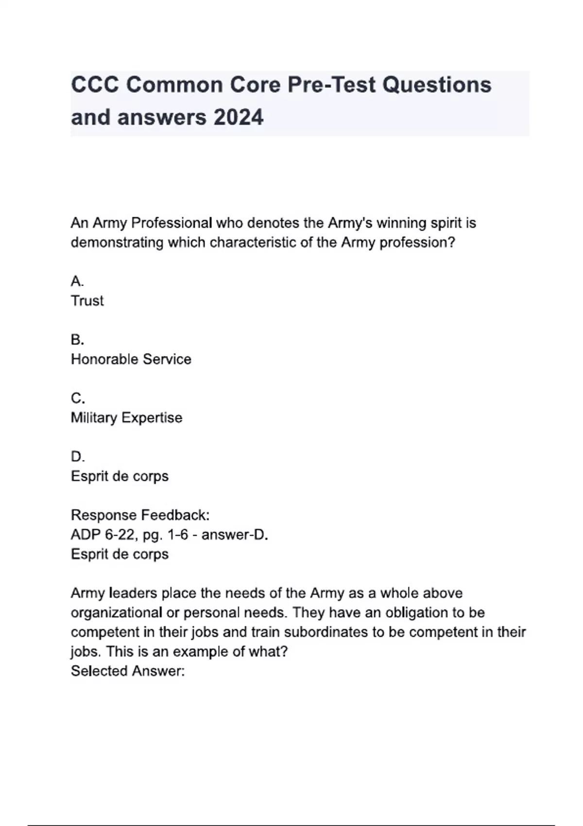 Ccc Common Core Pre Test Latest 2025 2026 Answer Key Mark Scheme 100 Verified Grade A