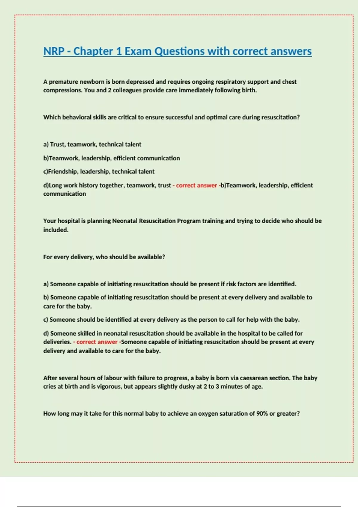 NRP - Chapter 1 Exam Questions with correct answers - NRP - Stuvia US