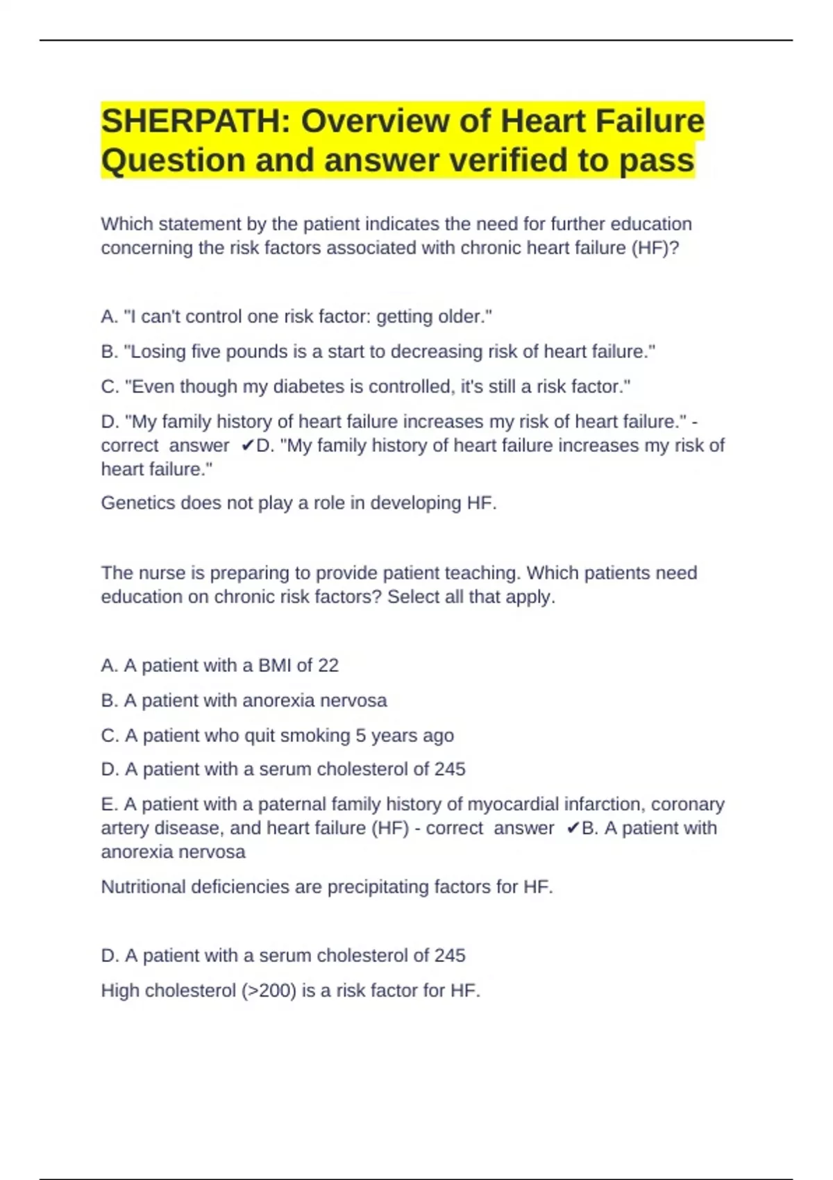 SHERPATH: Overview of Heart Failure Question and answer verified to ...