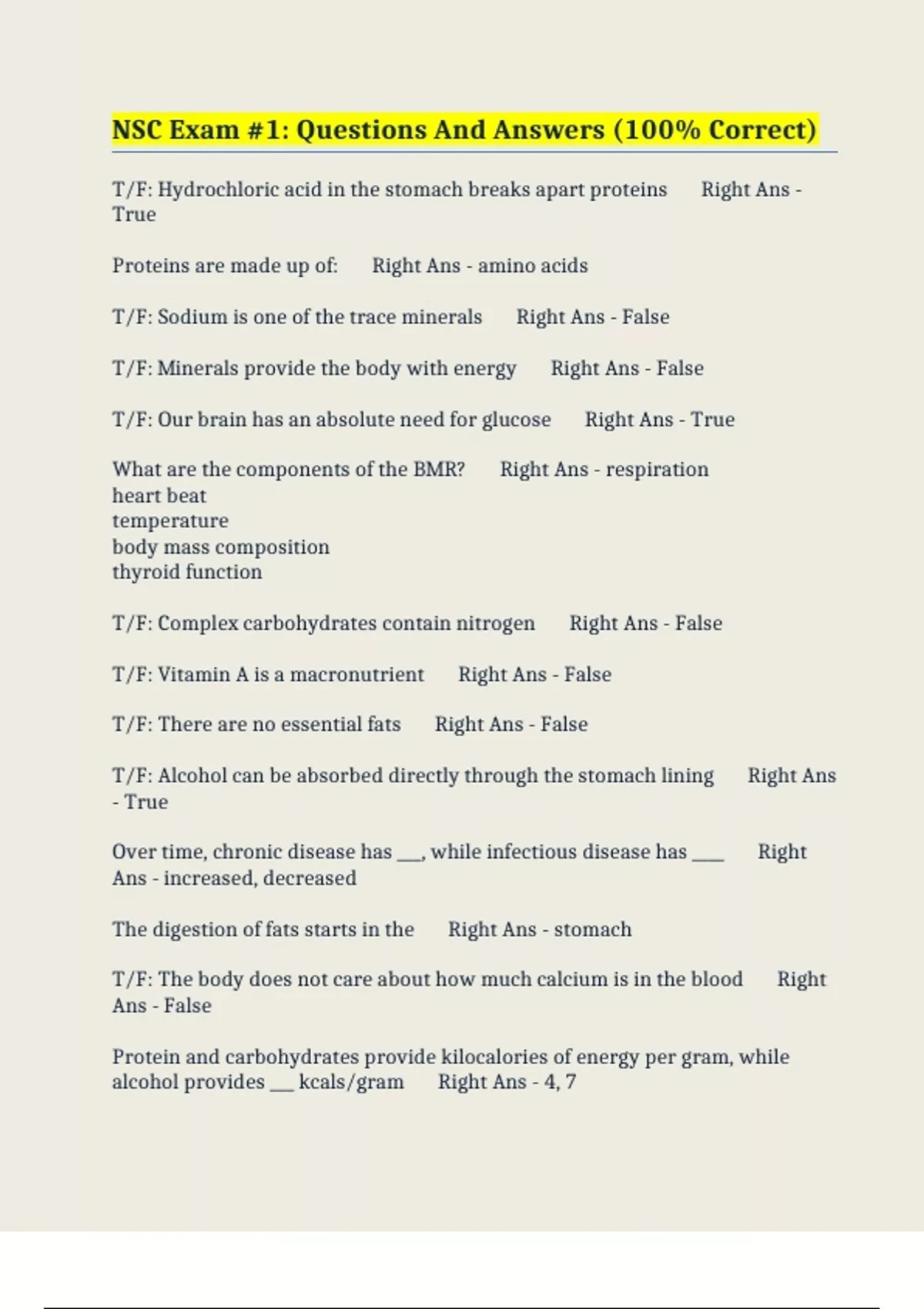 NSC Exam #1: Questions And Answers (100% Correct) - NSC - Stuvia US
