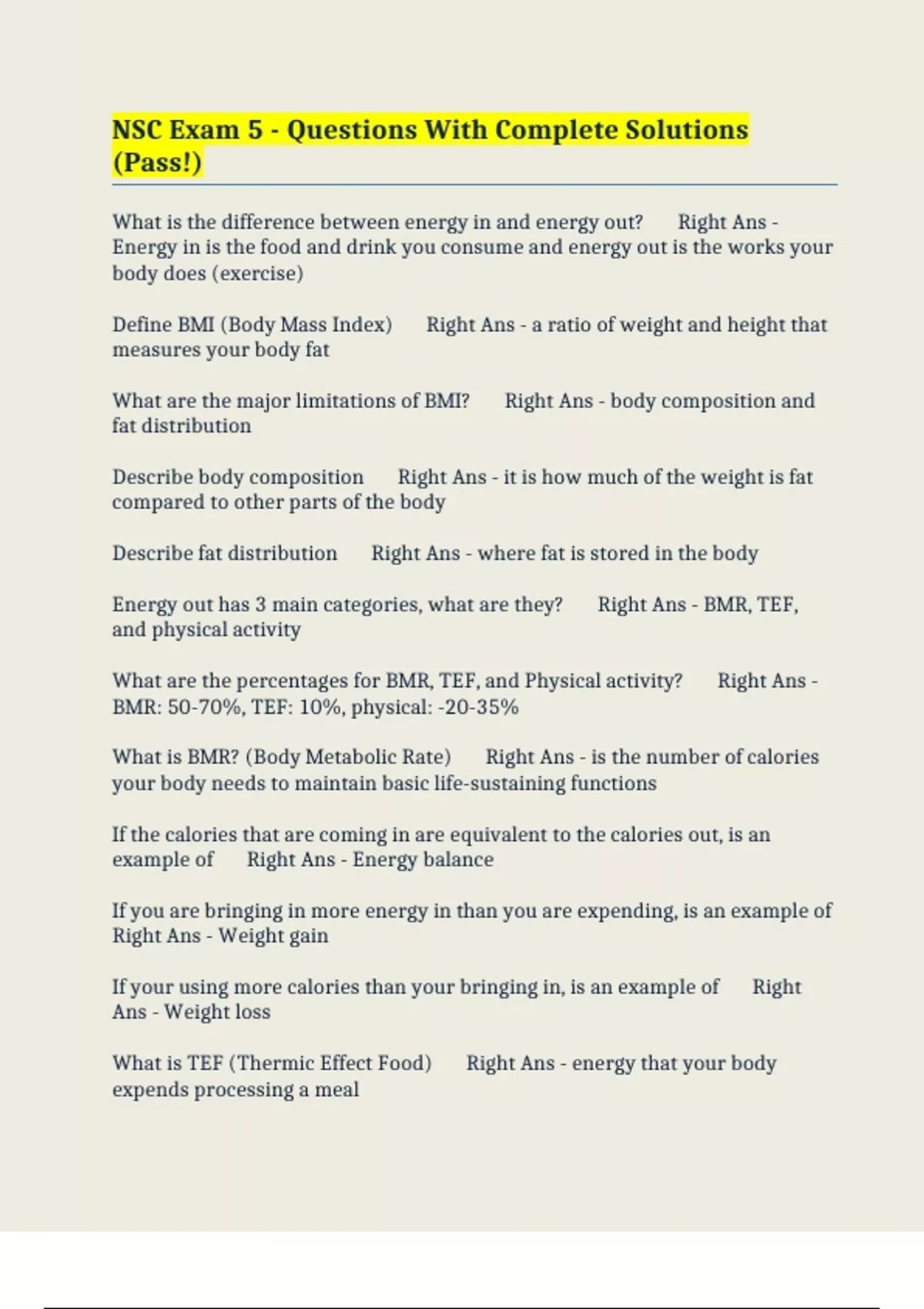 NSC Exam 5 - Questions With Complete Solutions (Pass!) - NSC - Stuvia US