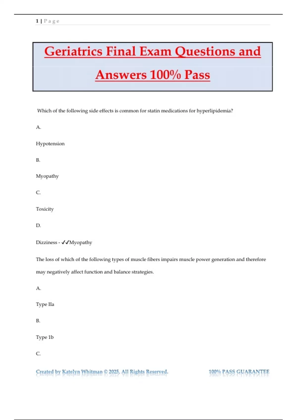 Geriatrics Final Exam Questions and Answers 100% Pass - Geriatric ...