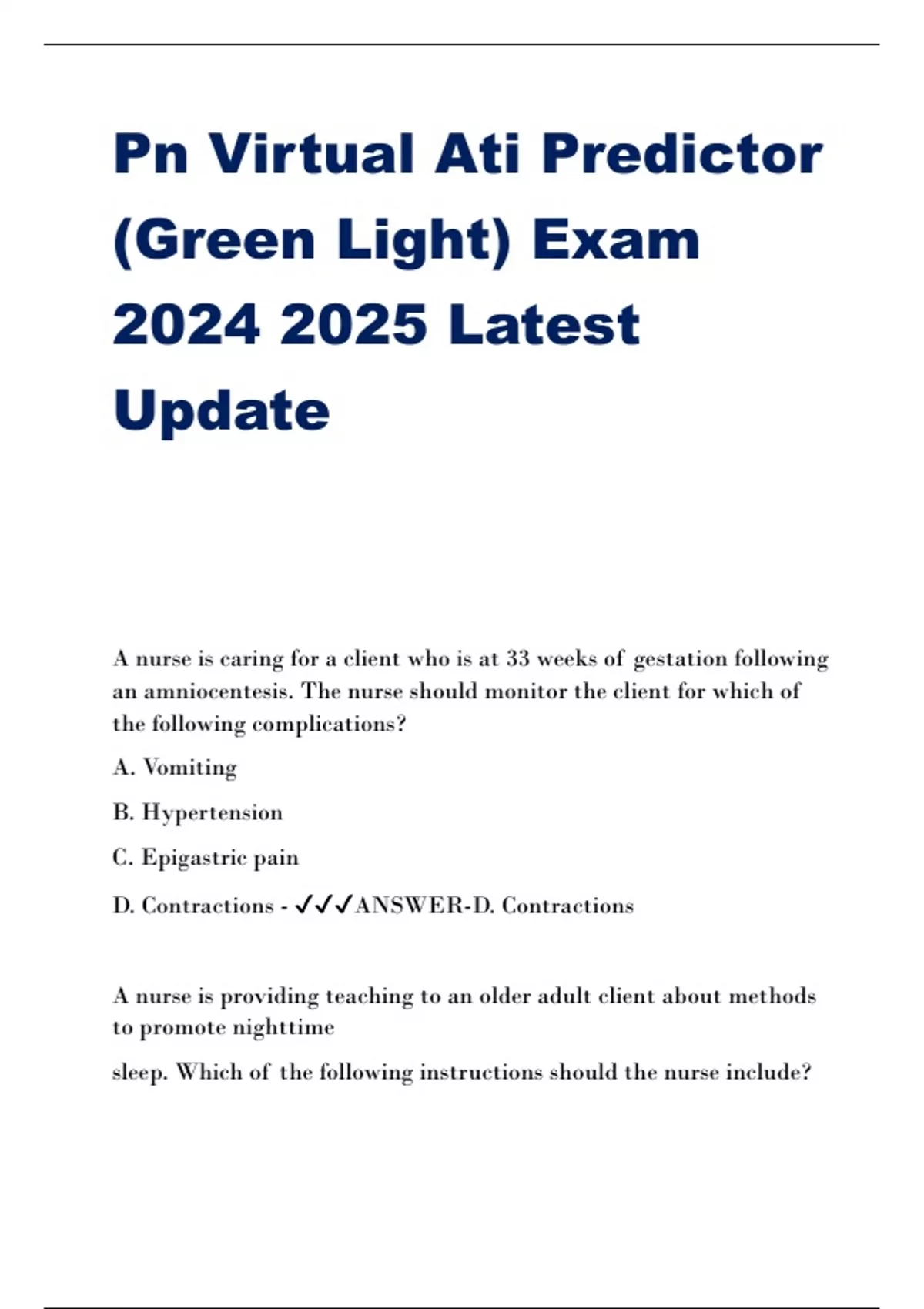 Pn Virtual Ati Predictor (Green Light) Exam Latest Update - Pn Virtual ...
