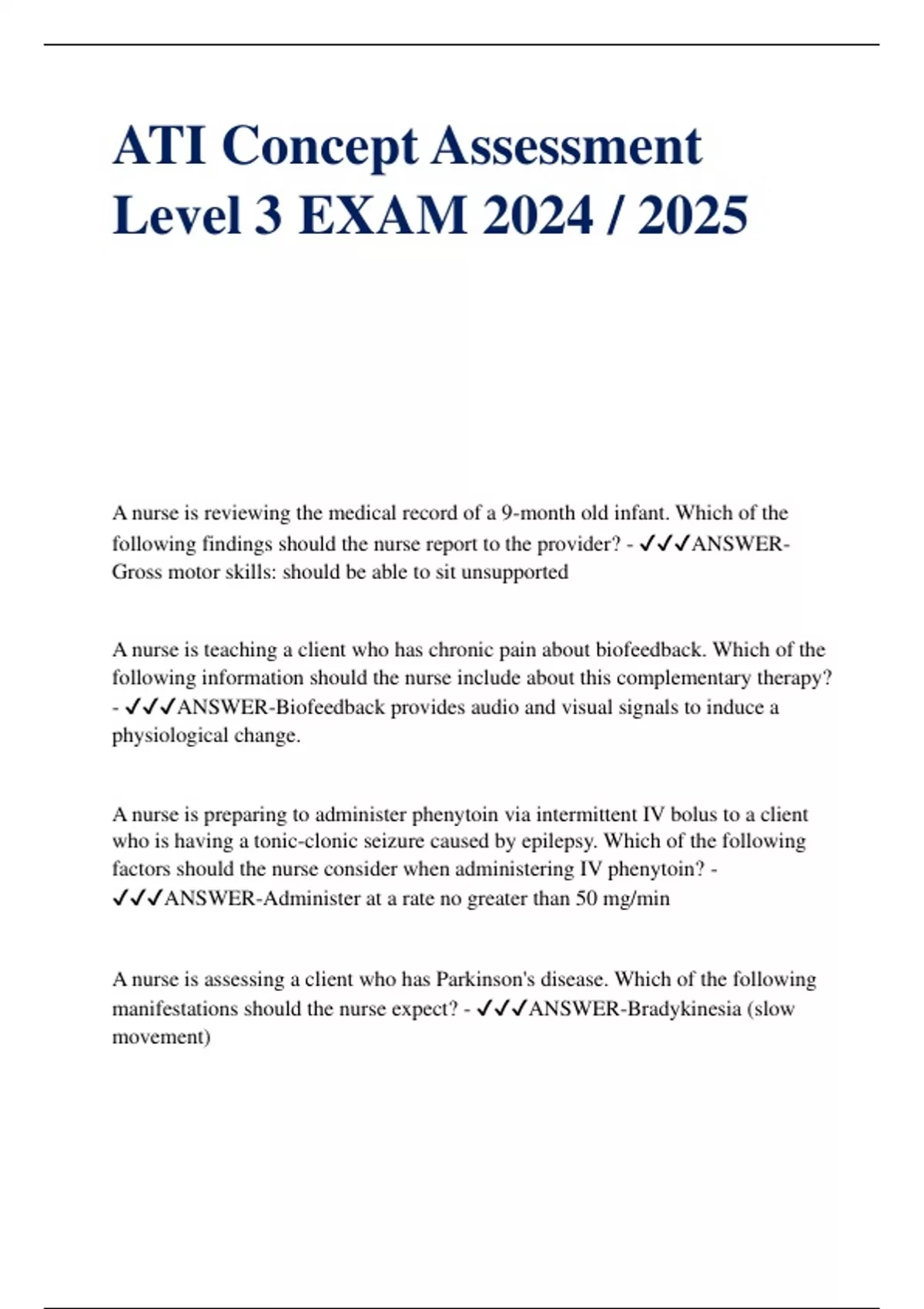 ATI Concept Assessment Level 3 EXAM 2024 / 2025 - ATI Concept ...