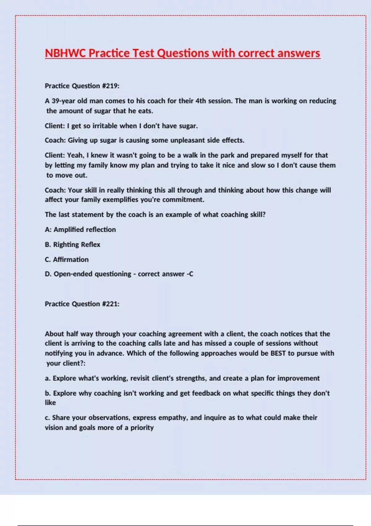 NBHWC Practice Test Questions with correct answers - NBHWC - Stuvia US