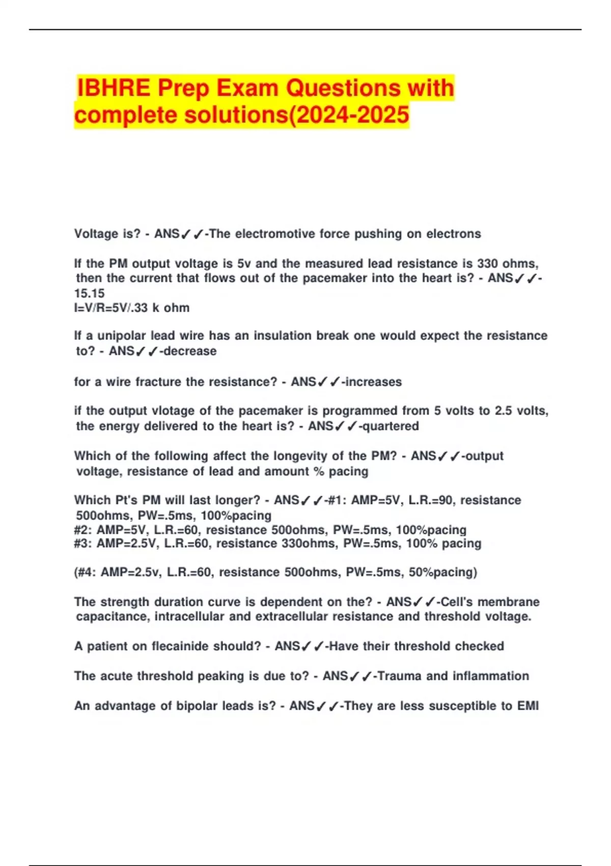 IBHRE Prep Exam Questions with complete solutions(. - Ibhre - Stuvia US