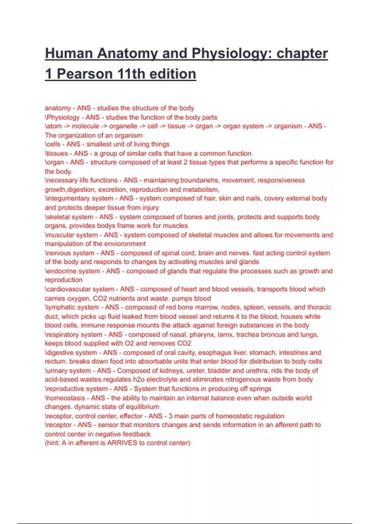 Human Anatomy and Physiology: chapter 1 Pearson 11th edition 2024/2025 ...