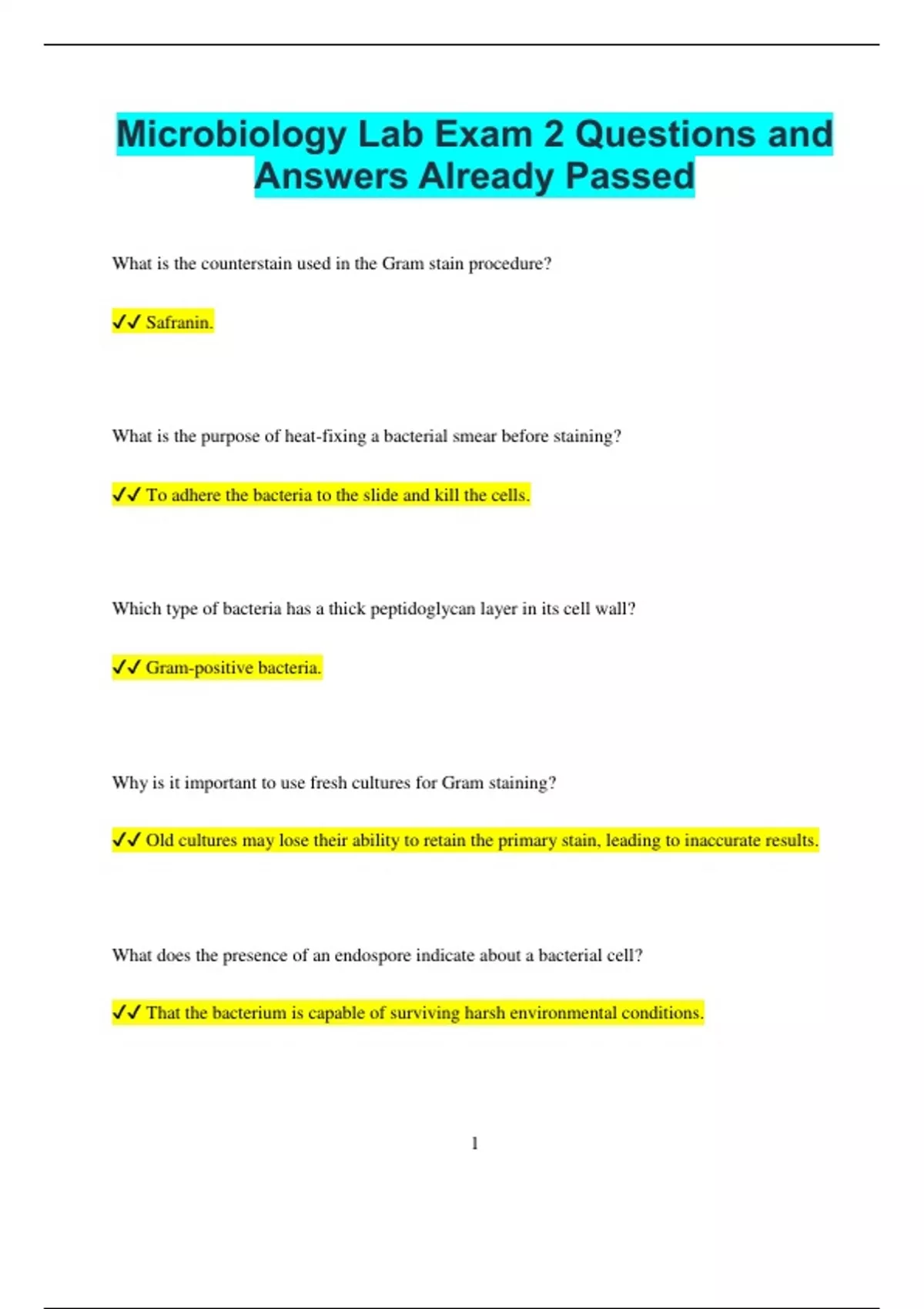 Microbiology Lab Exam 2 Questions and Answers Already Passed ...