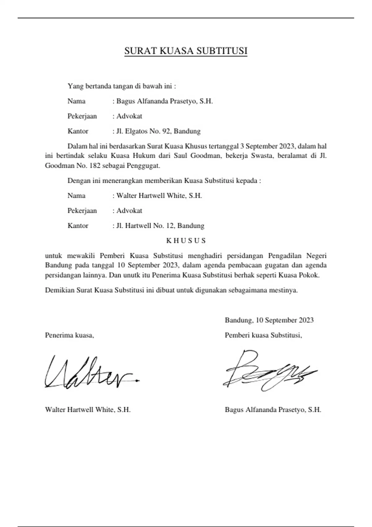 Summary SURAT KUASA SUBTITUSI - A12C001 - Stuvia US