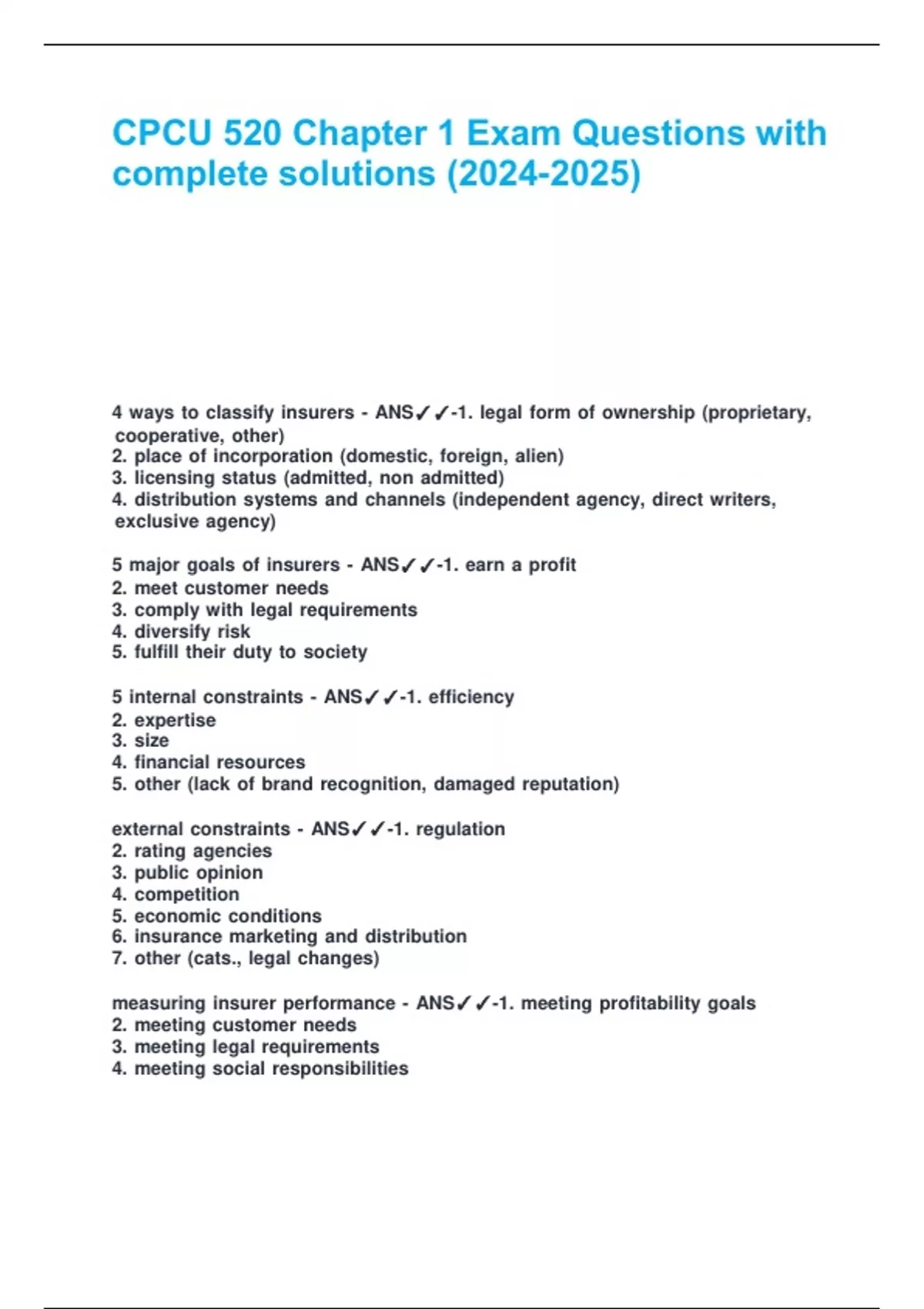 CPCU 520 Chapter 1 Exam Questions with complete solutions () - CPCU 520 ...