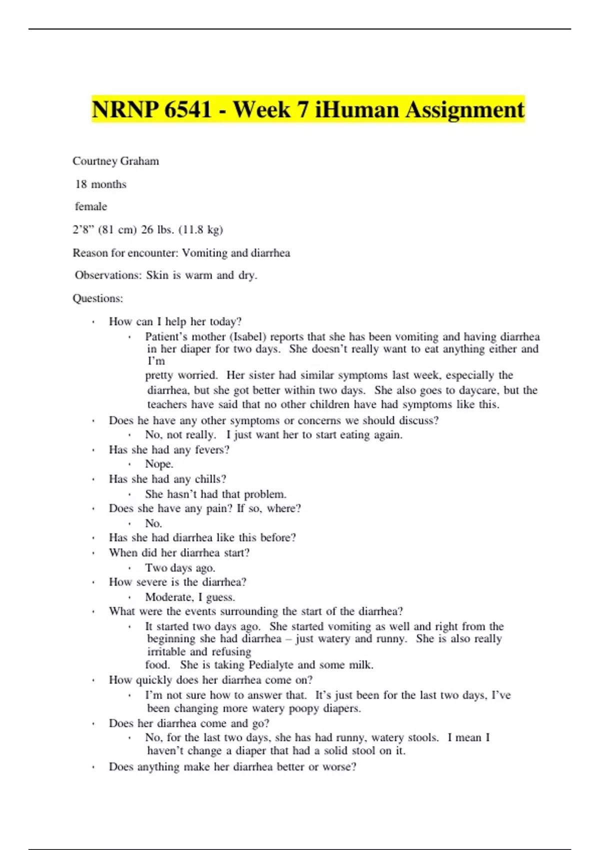 NRNP 6541 - Week 7 iHuman Courtney Graham (GI) () - NRNP 6541 - Stuvia US