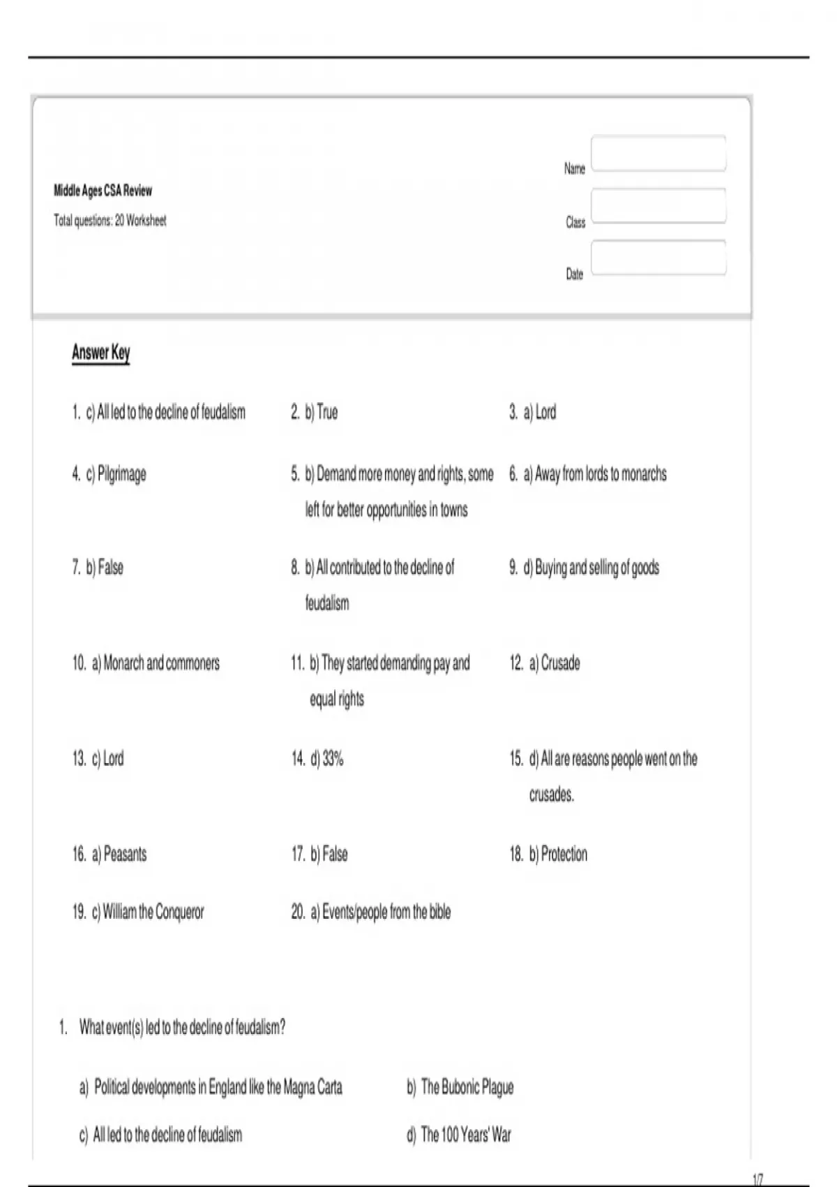 CSA MIDDLE AGES EXAM REVIEW QUESTIONS AND ACCURATE SOLUTIONS (Answer ...
