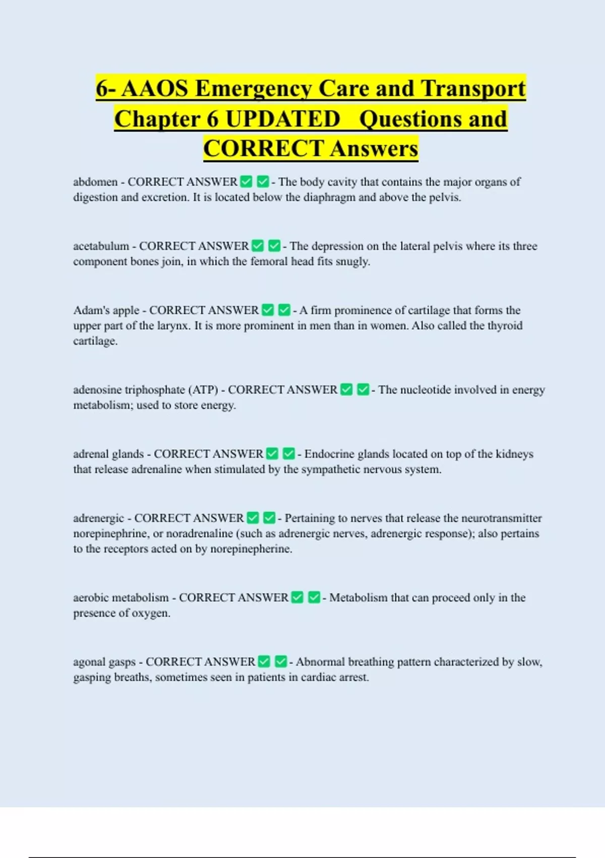 6- AAOS Emergency Care and Transport Chapter 6 UPDATED Questions and ...