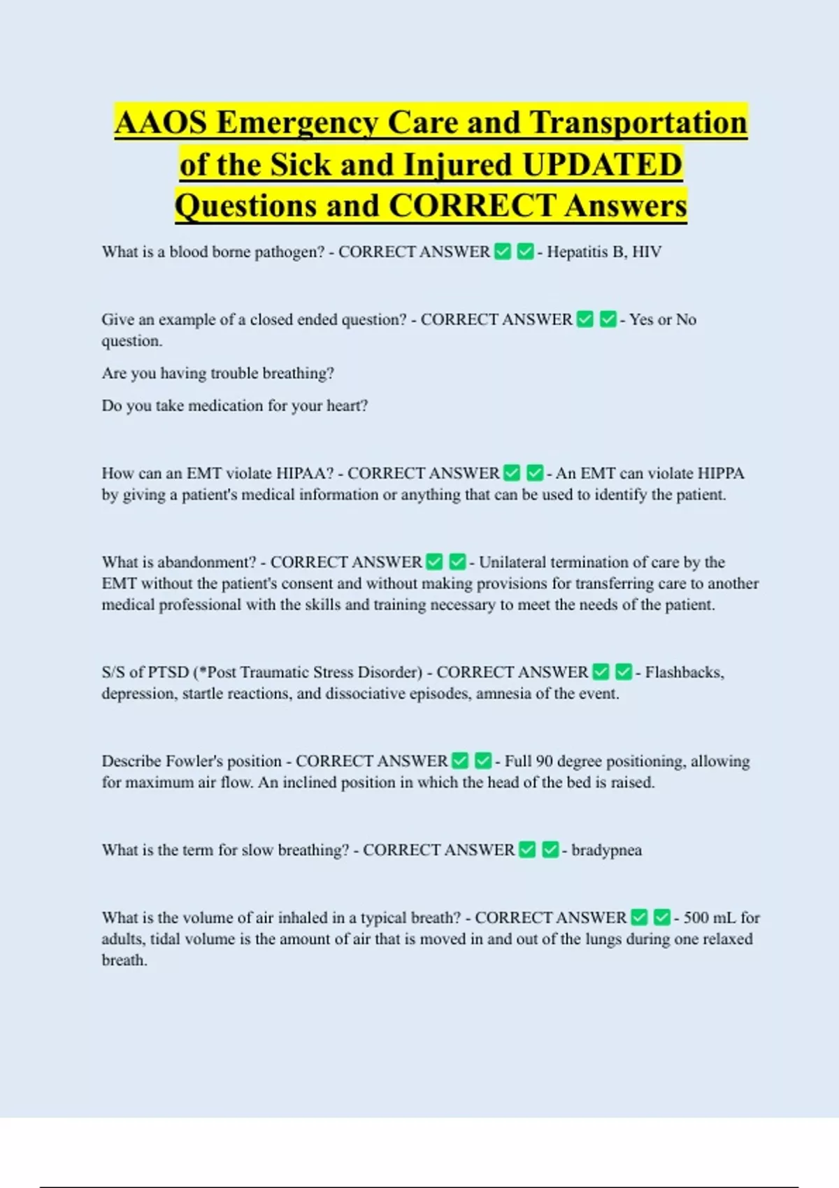 AAOS Emergency Care and Transportation of the Sick and Injured UPDATED ...