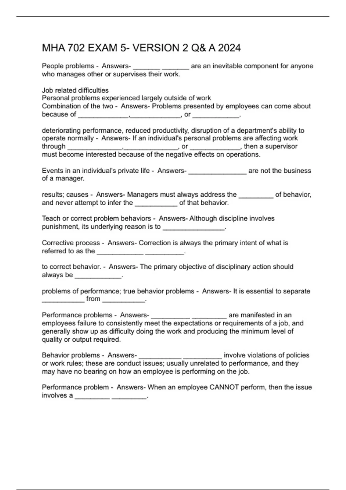 MHA 702 EXAM 5- VERSION 2 Q& A 2024 - MHA 702 - Stuvia US