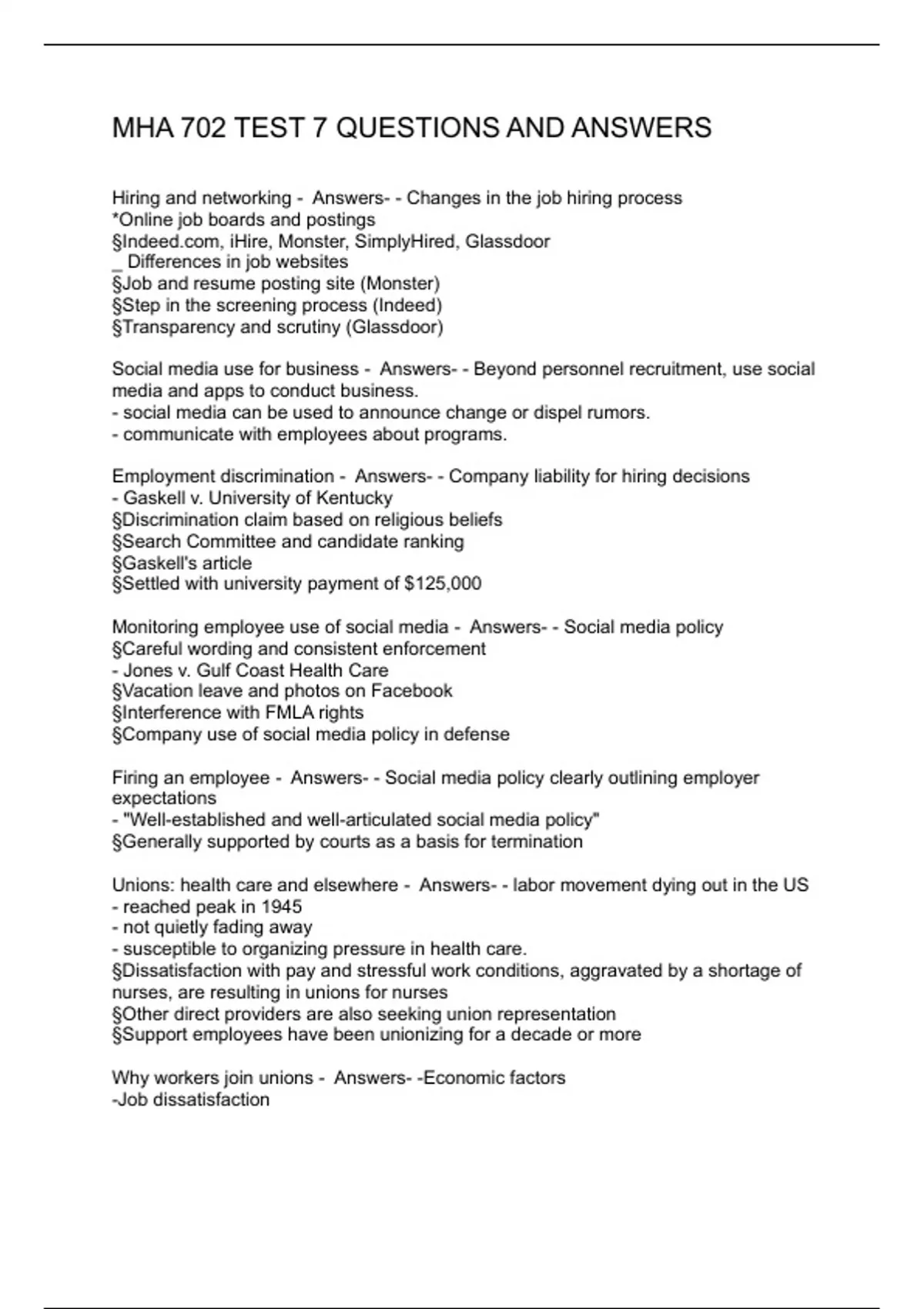 MHA 702 TEST 7 QUESTIONS AND ANSWERS - MHA 702 - Stuvia US