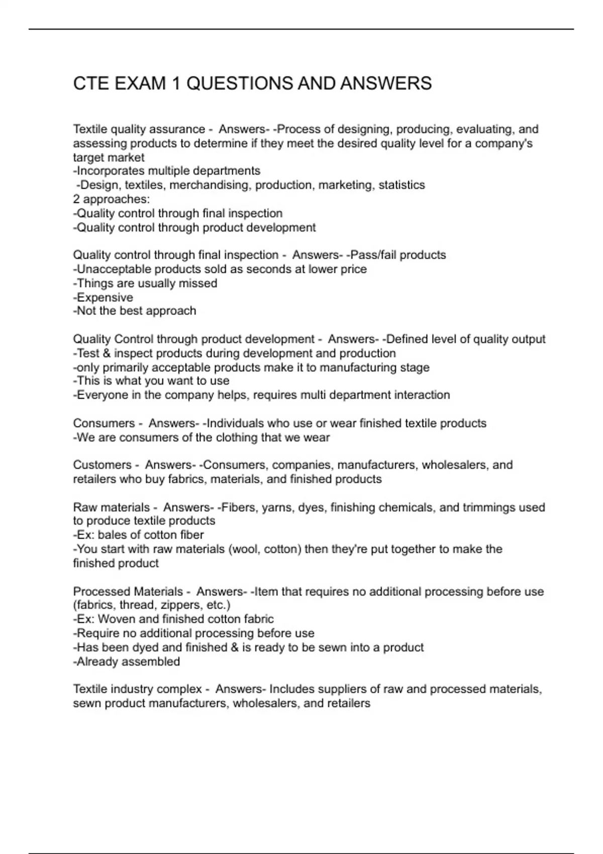 CTE EXAM 1 QUESTIONS AND ANSWERS - CTE - Stuvia US