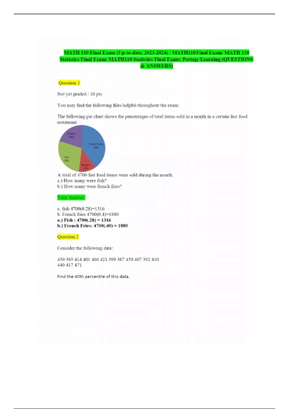 Math 110 Final Exam Up To Date Math110 Final Exam Math 110 Statistics Final Exam Math110