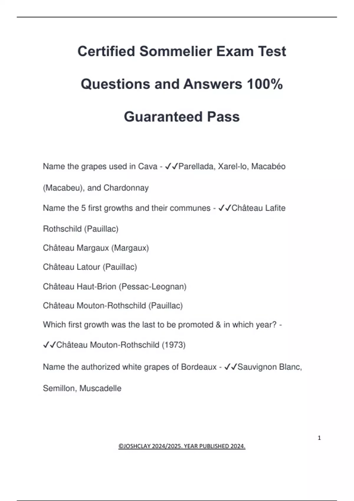 Certified Sommelier Exam Test Questions and Answers 100% Guaranteed ...