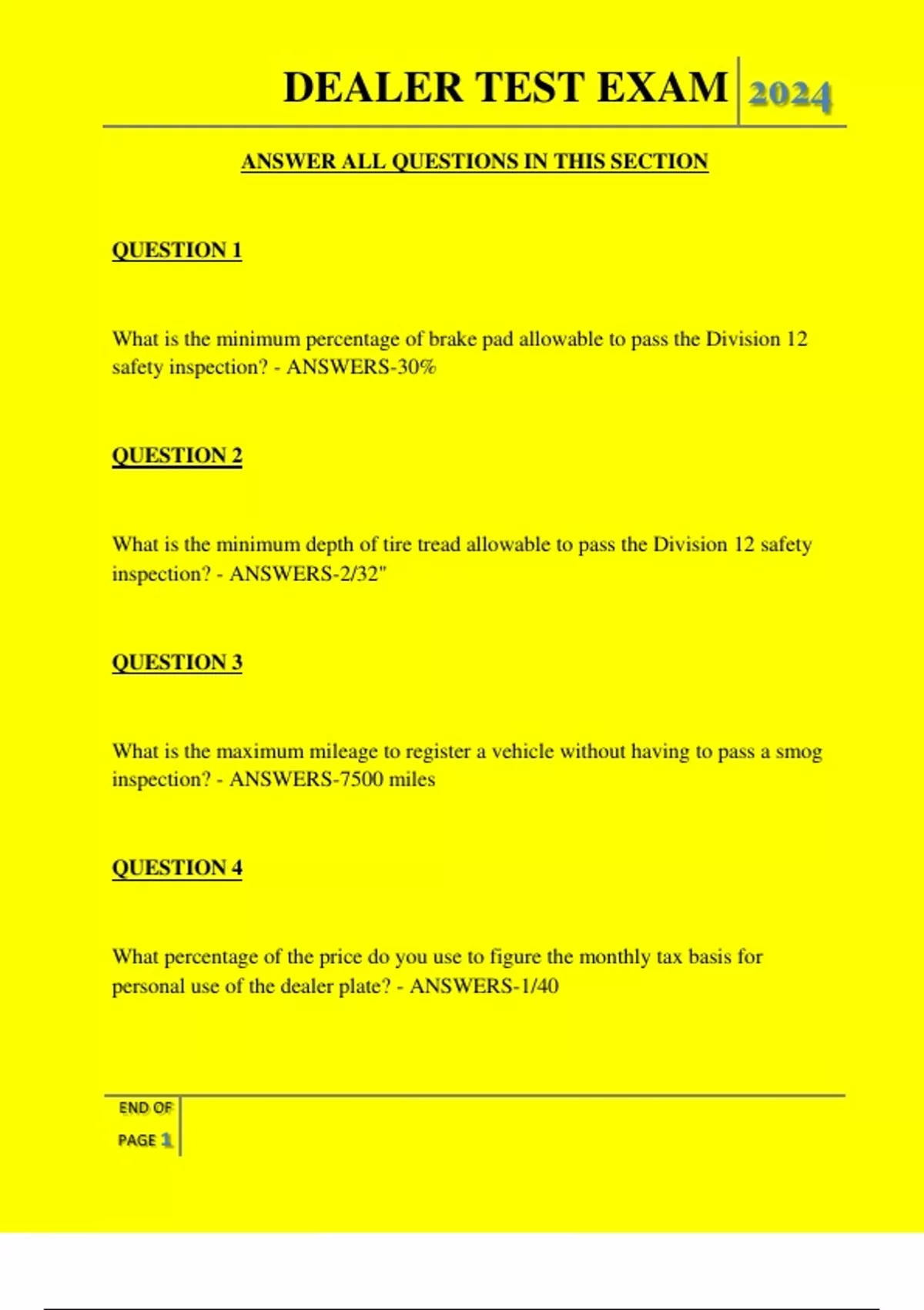 DEALER TEST EXAM QUESTIONS AND ANSWERS 2025 - DEALER - Stuvia US