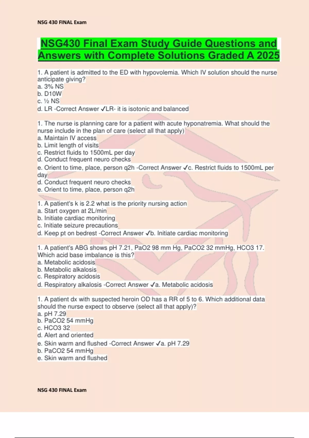 NSG430 Final Exam Study Guide Questions and Answers with Complete ...